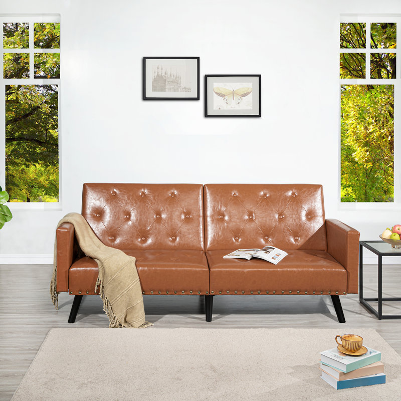 Williston Forge Sprague 75" Faux Leather Tuxedo Arm Sofa with ...