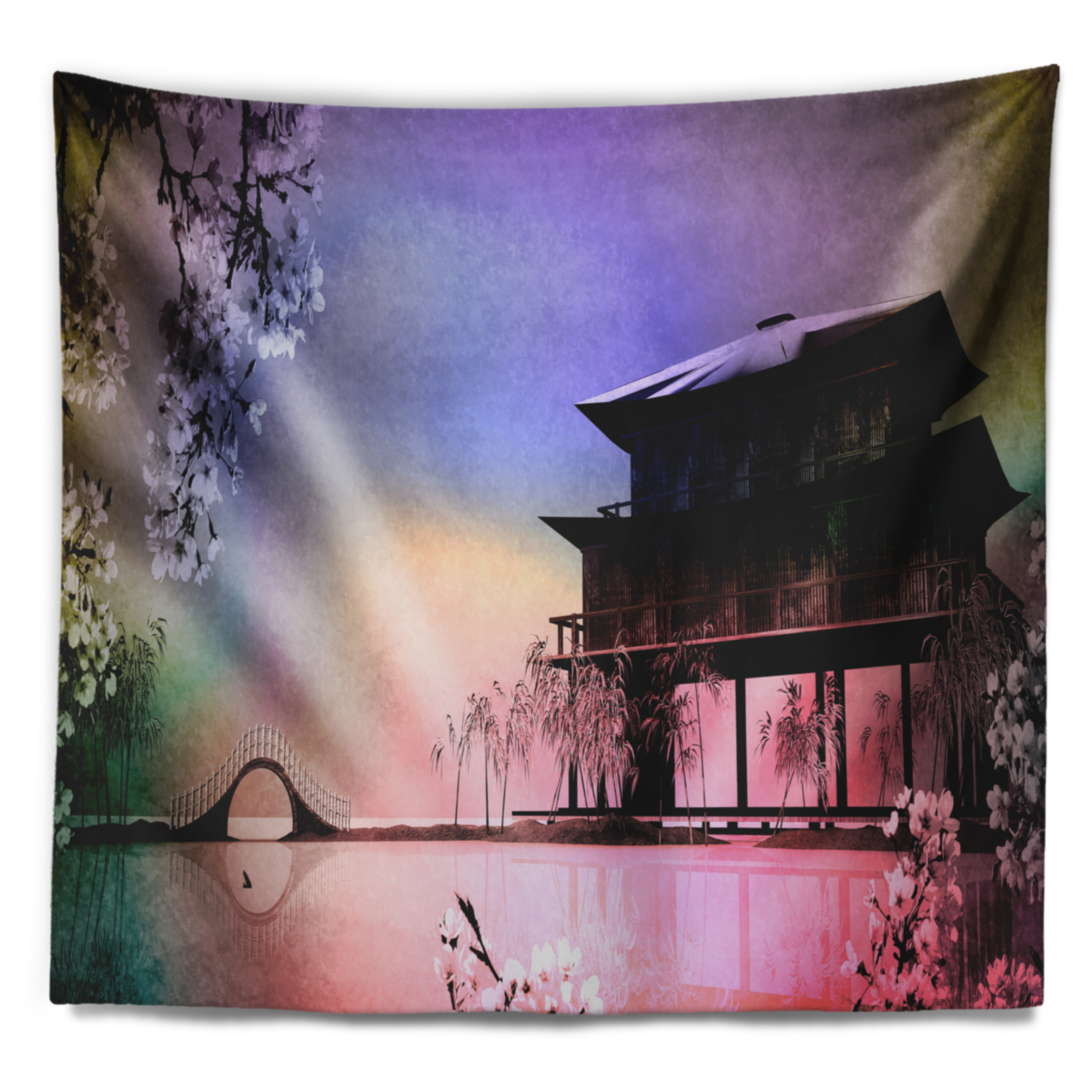 East Urban Home Polyester Rural Landscape with Flowers Tapestry with ...