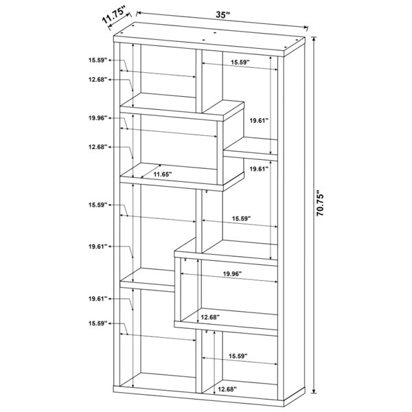 BoudoirBloom Seven - Shelf White Geometric Bookcase, Offset Open ...