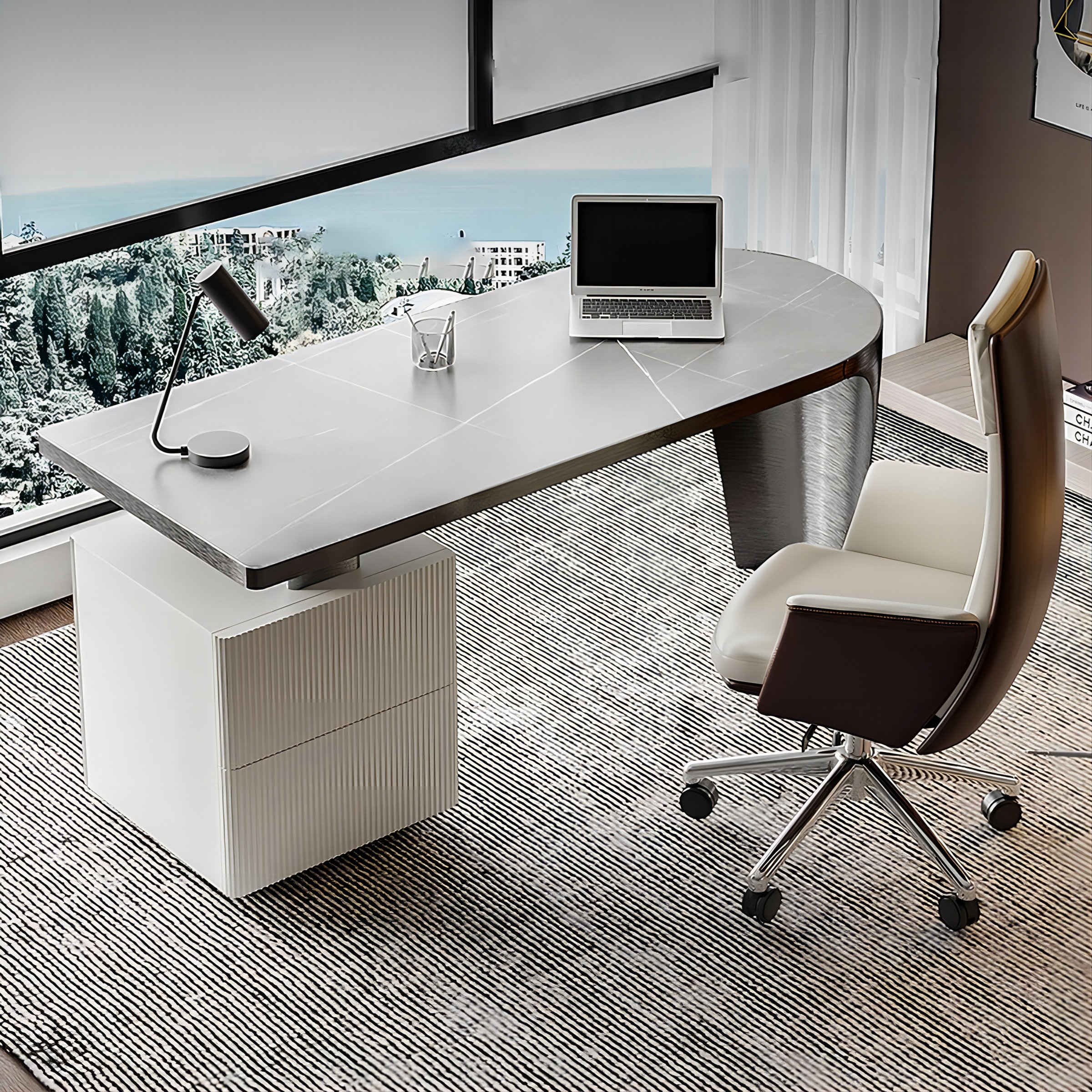 Orren Ellis Loey 2 Half-circle Desk And Chair Set Office Set with Chair ...