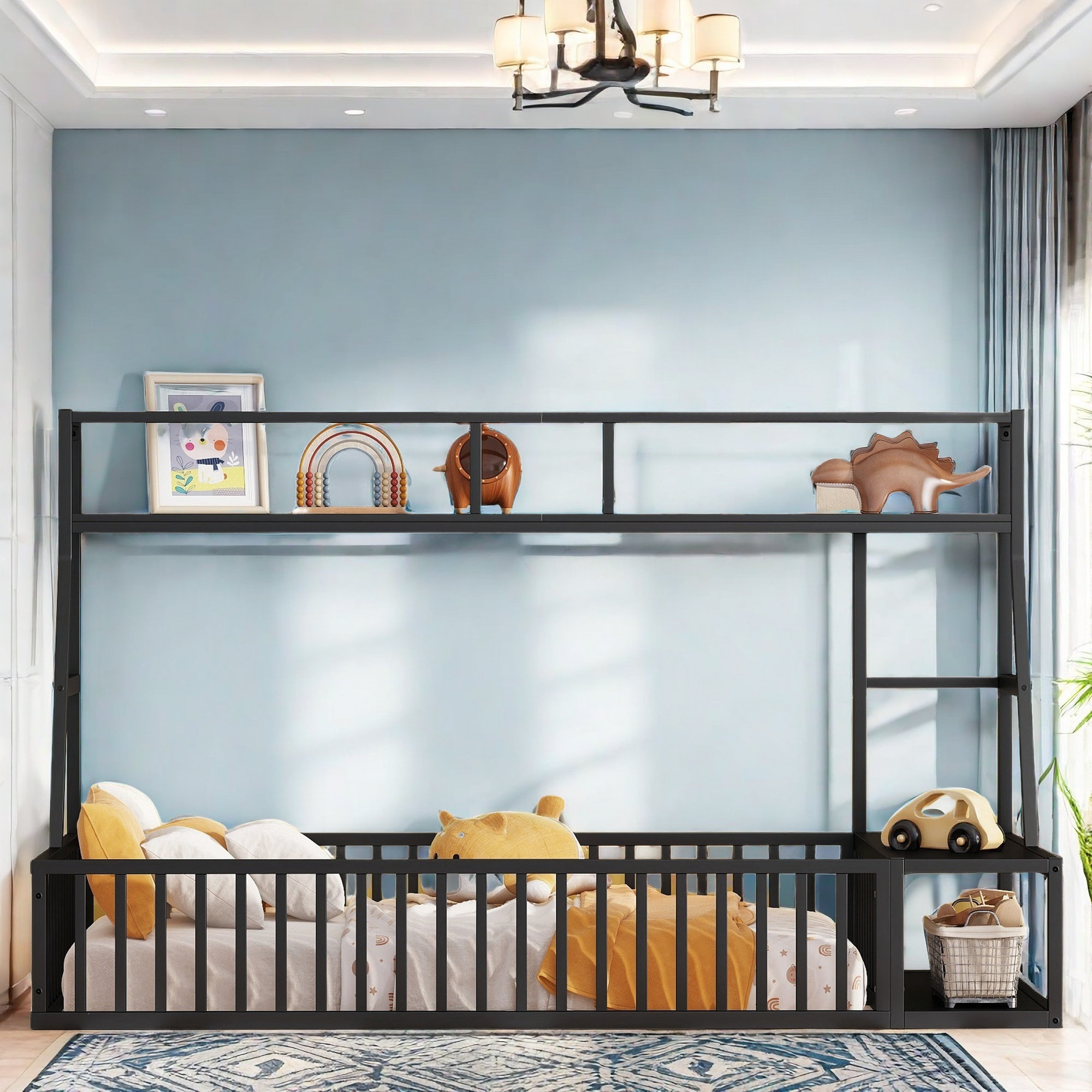 Isabelle & Max™ Metal Floor Bed With Desk, Storage Shelves And Safety ...