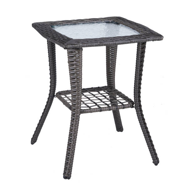 Wildon Home® Bonia Wicker Rattan Side Table With Built-In Glass ...