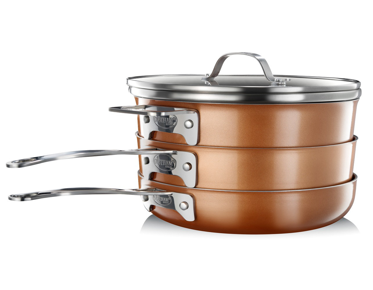 Gotham Steel Stackable Space Saving 5 Piece Copper Nonstick Cookware ...