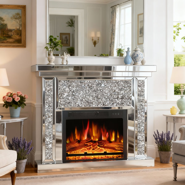 Blue Elephant Ghita Casmey Mirrored Glass Electric Fireplace Crushed ...