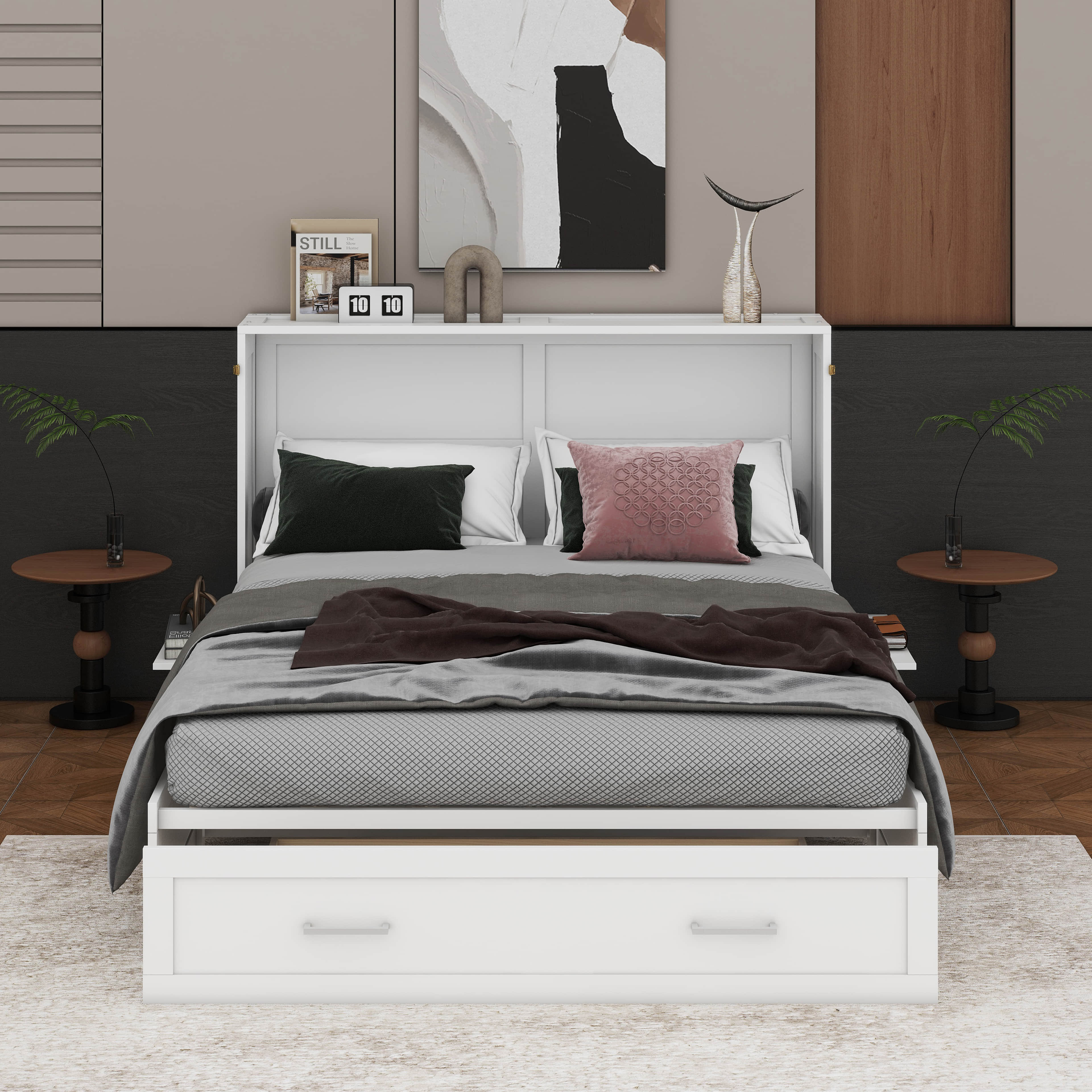 Latitude Run® Queen Size Mobile Murphy Bed With Drawer And Little ...