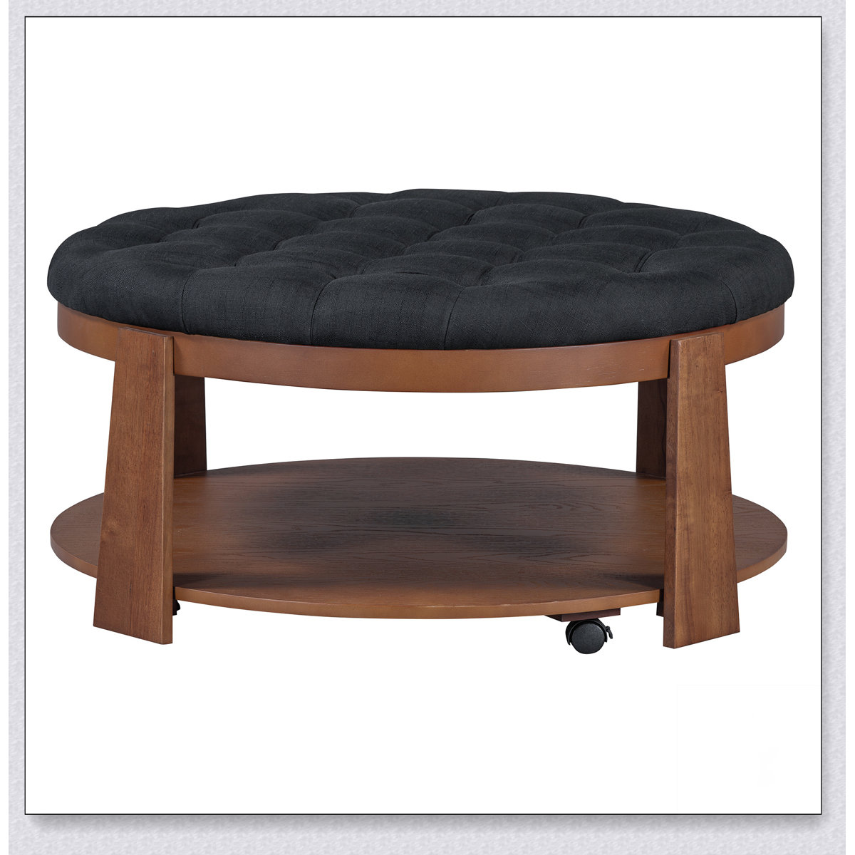 Ebern Designs Modern Large Round Ottoman Coffee Table 2-Tier Oversized ...