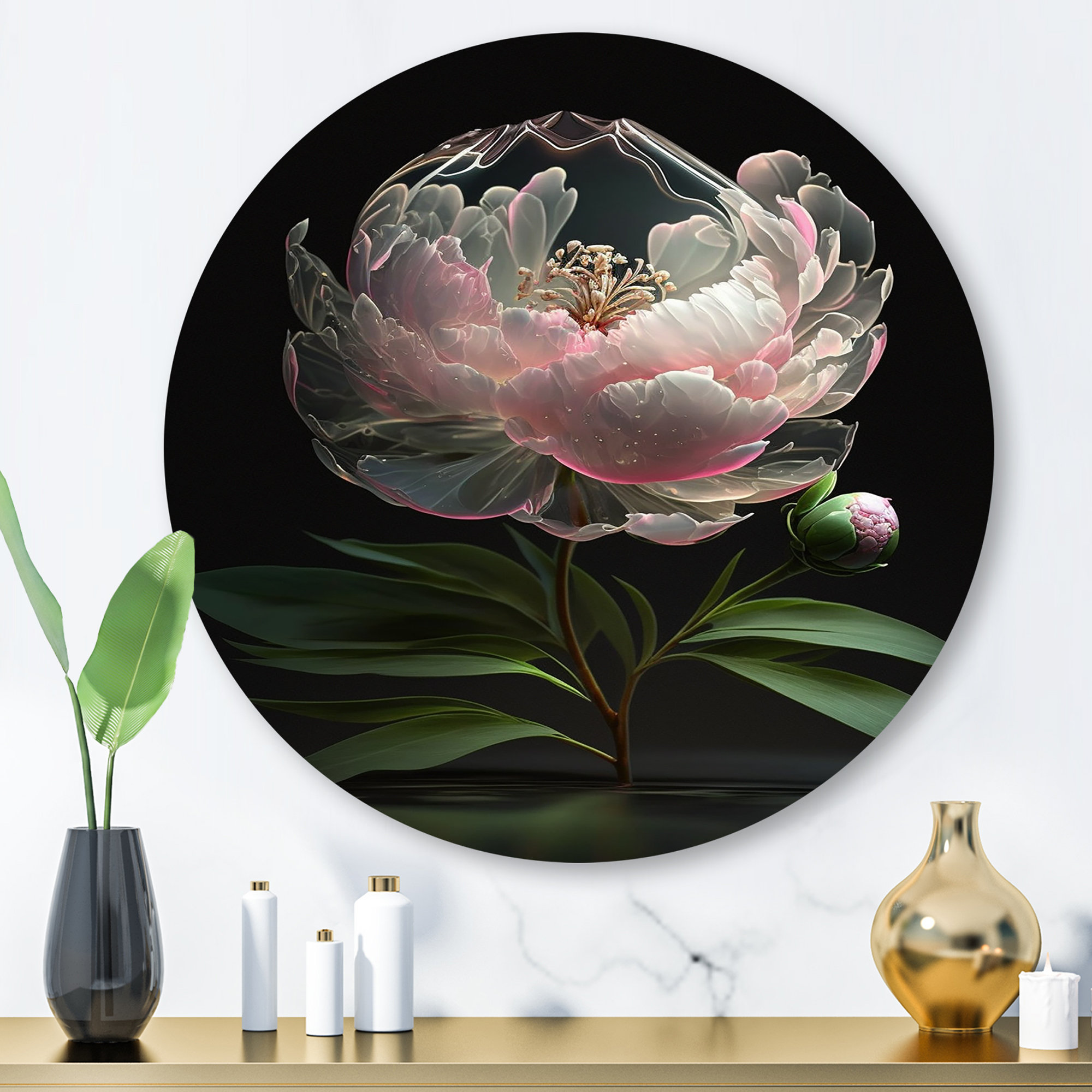 House of Hampton® Johnyla Pink Green Peonies Petals - Peonies Round ...