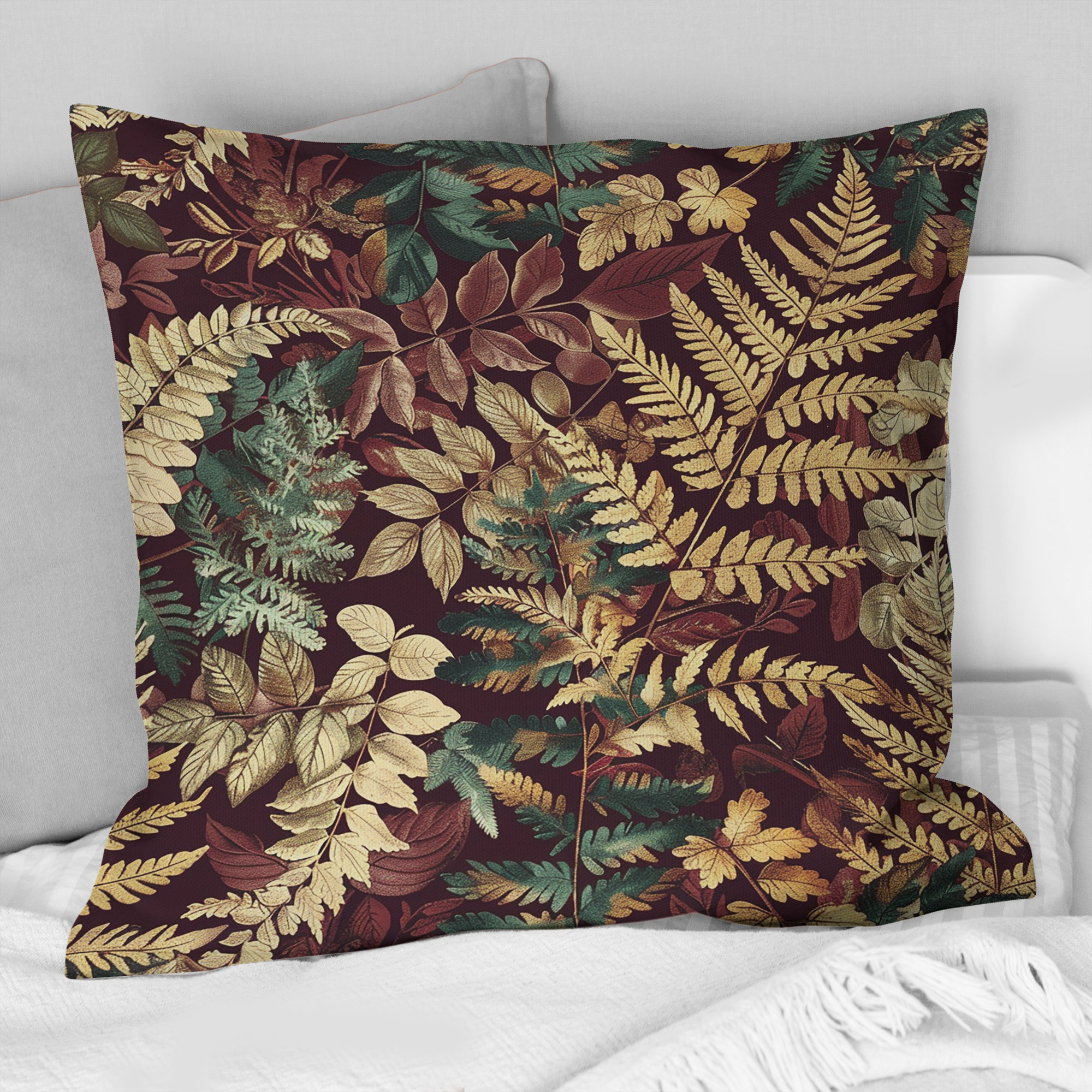Design Art Gold Red Tropical Ferns Dream I - Tropical Throw Pillow ...