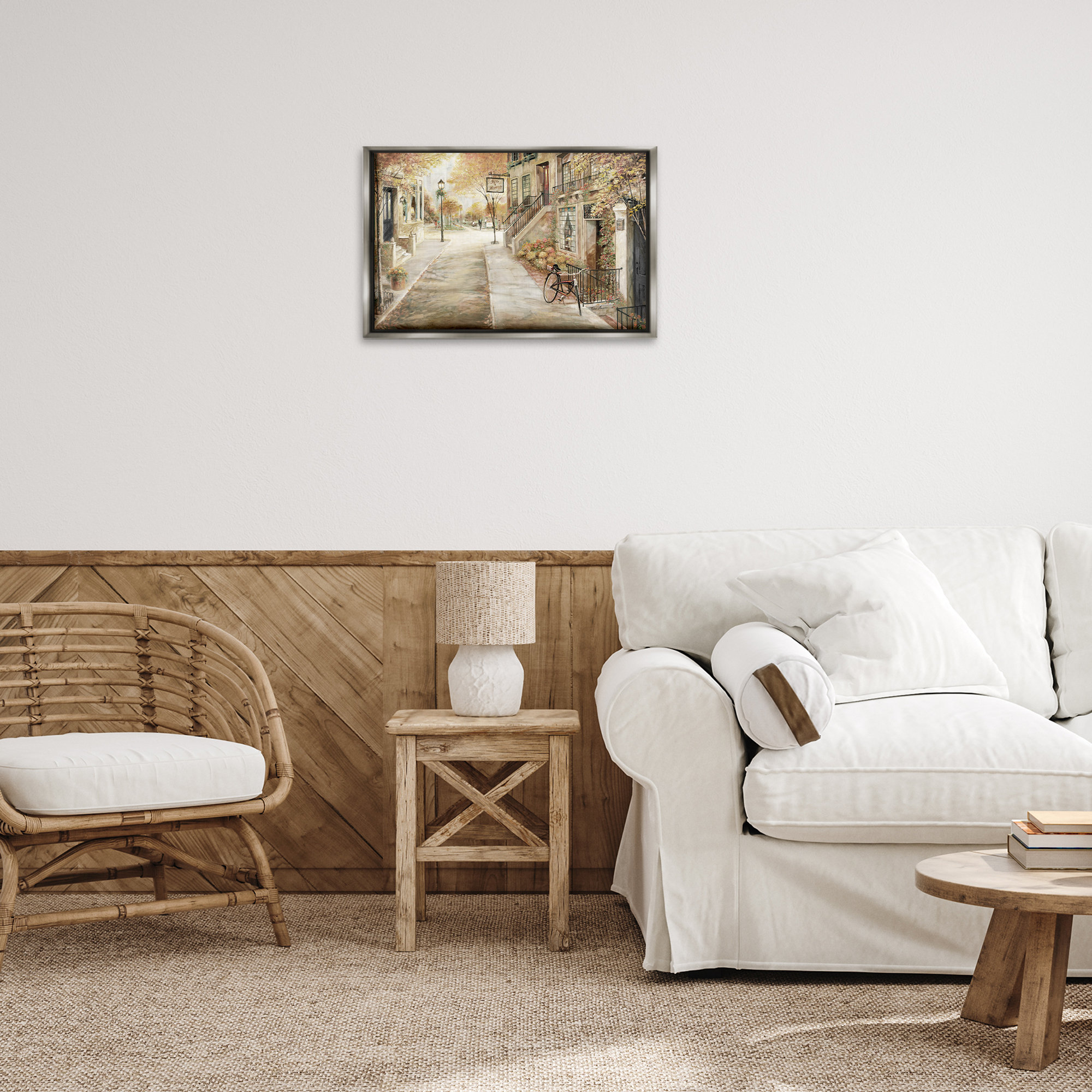 Alcott Hill® Bicycle on Town Street Framed Floater Canvas by Ruane ...