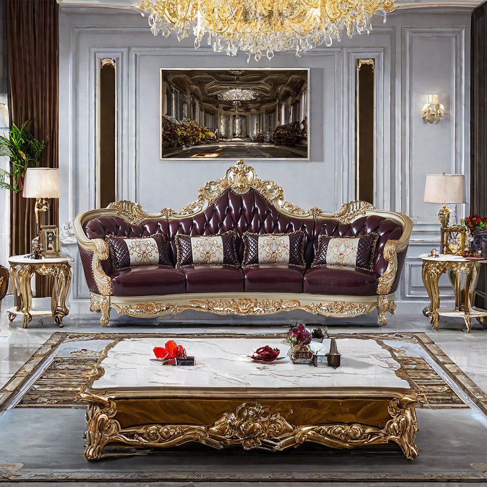 Romero European Living Room High-end Carved Leather Sofa 129.9 ...