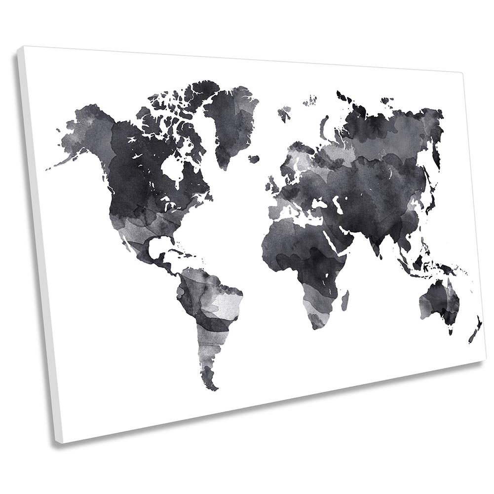 Williston Forge World Map Black And White CANVAS WALL ARTWORK Print Art ...