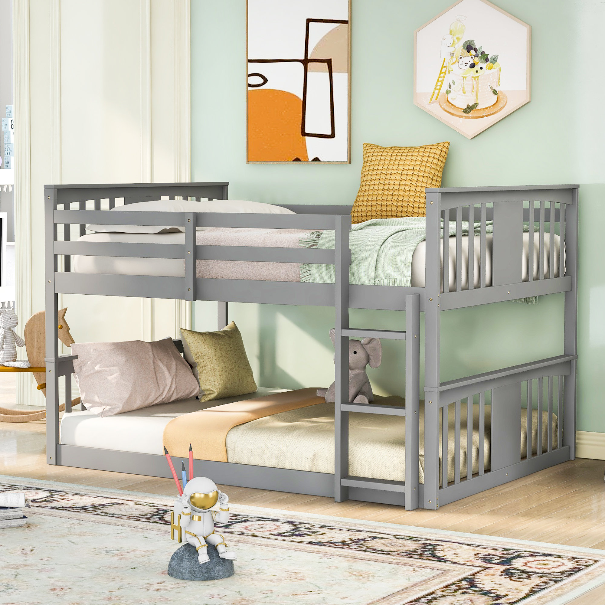 Harriet Bee Full Over Full Bunk Bed with Ladder, Space-Saving Design ...