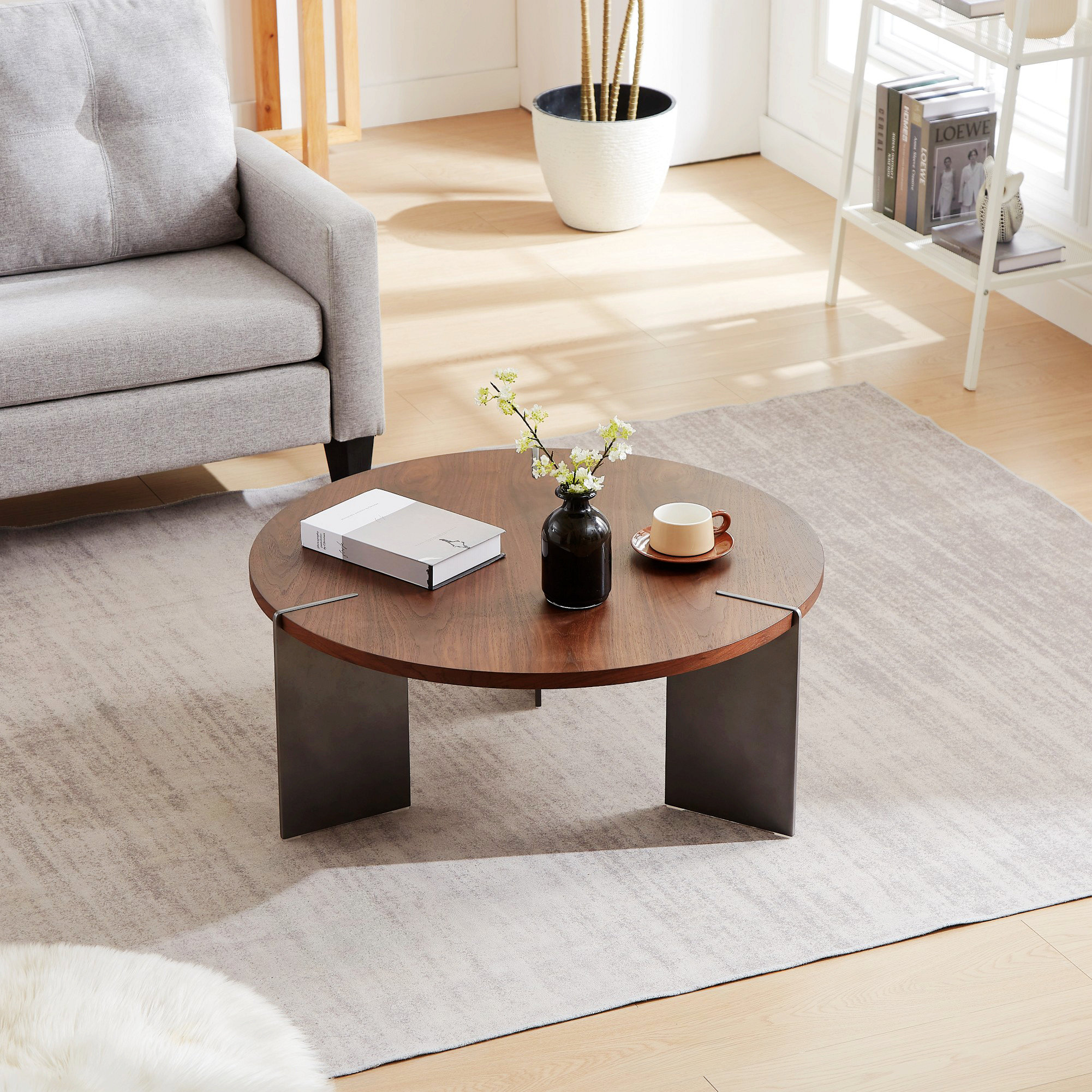 Hokku Designs Accent Table, Round Coffee Table With Metel Feet ...