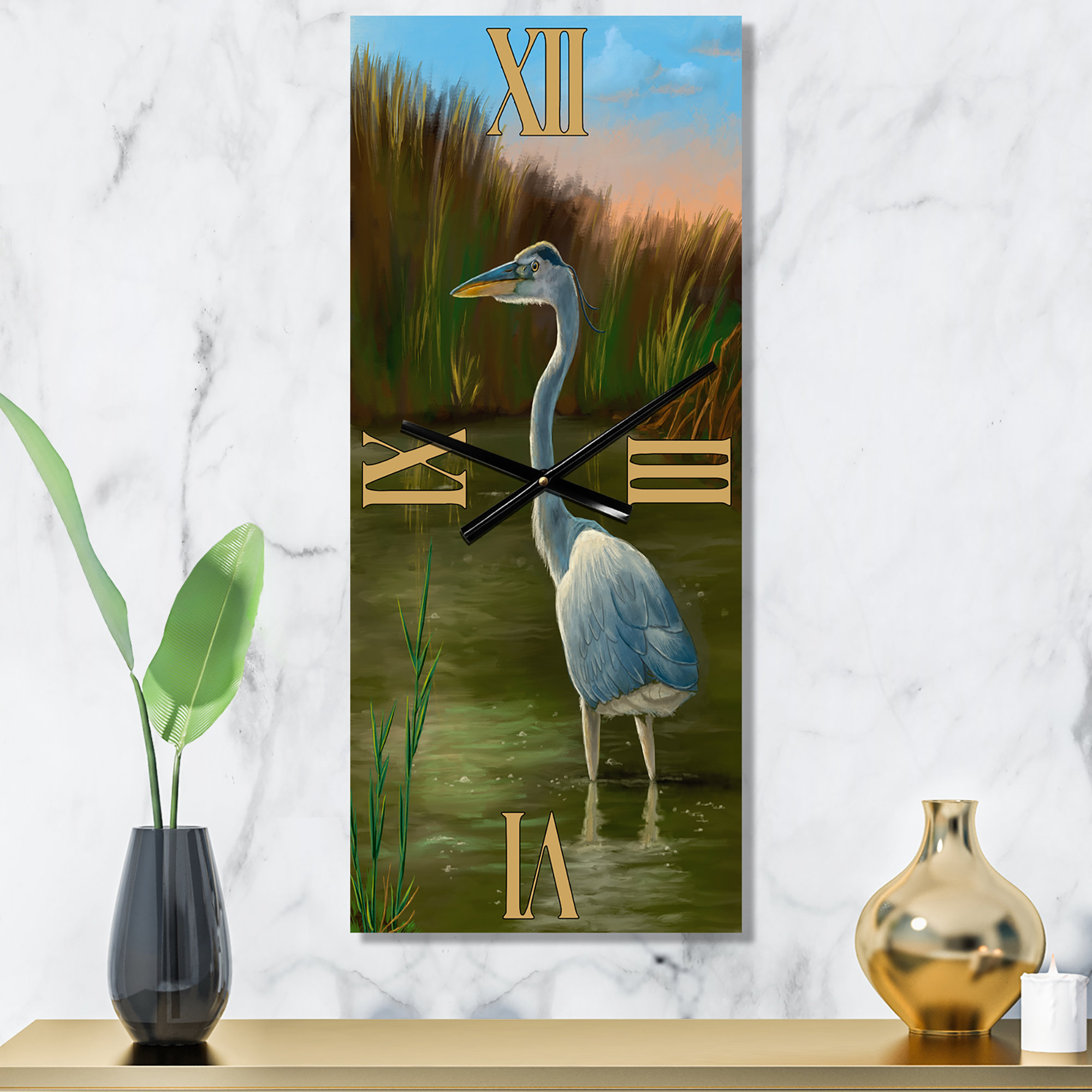 East Urban Home Blue Heron Wetland Bird - Traditional Wall Clock | Wayfair
