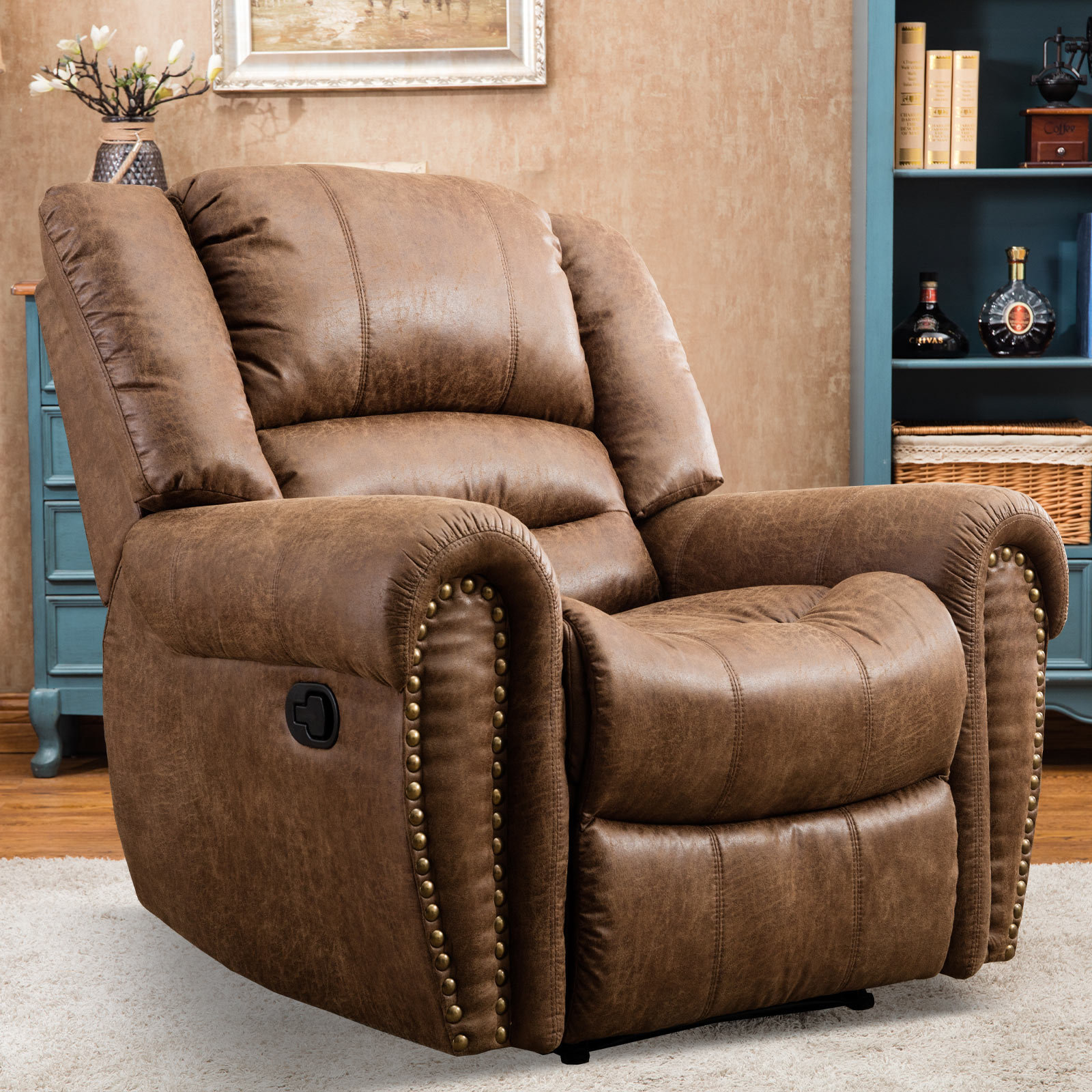 Red Barrel Studio® Jiyah 40.5'' W Classic And Oversize Top Faux Leather Manual Recliner ...