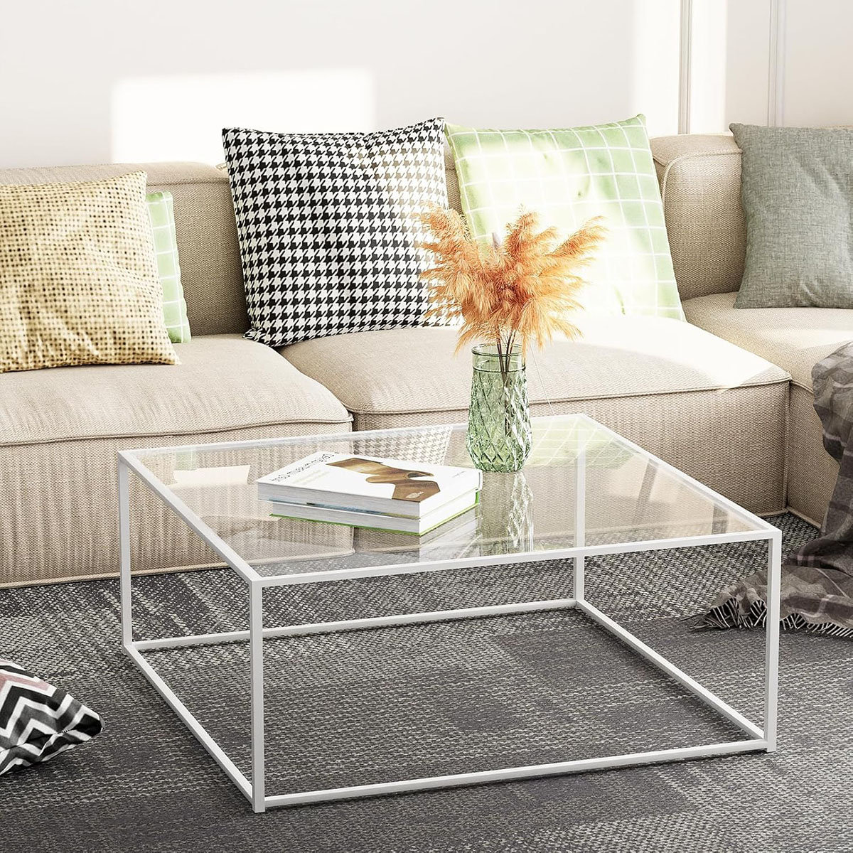 Mercer41 Glass Coffee Table, Small Square Coffee Table For Living Room ...