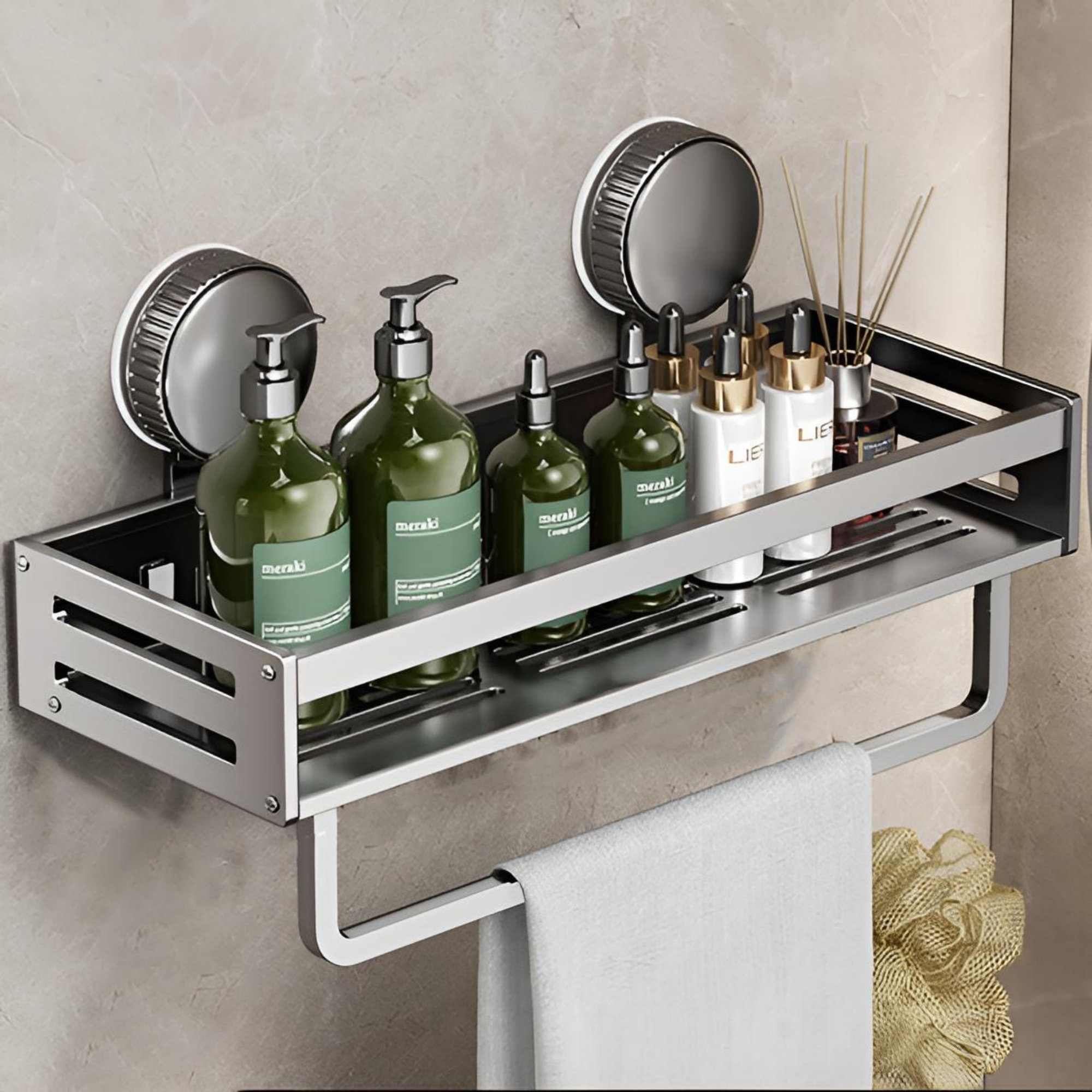 Latitude Run® Non Perforated Suction Cup Storage Rack, Bathroom Wall ...