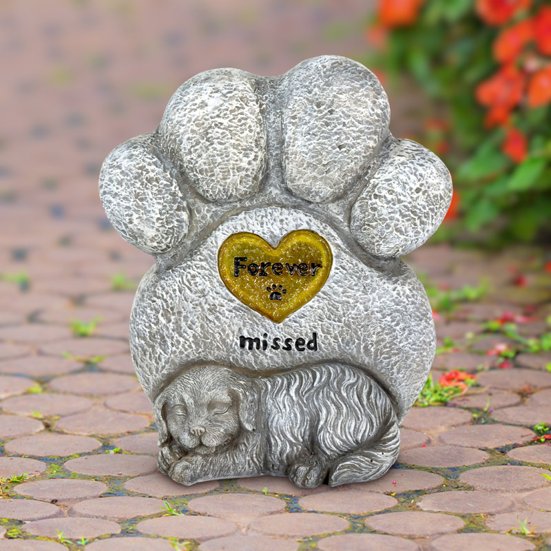 Exhart Solar Dog Paw Print Memorial Garden Stone Marker, 7.5 X 4.5 X 8 ...