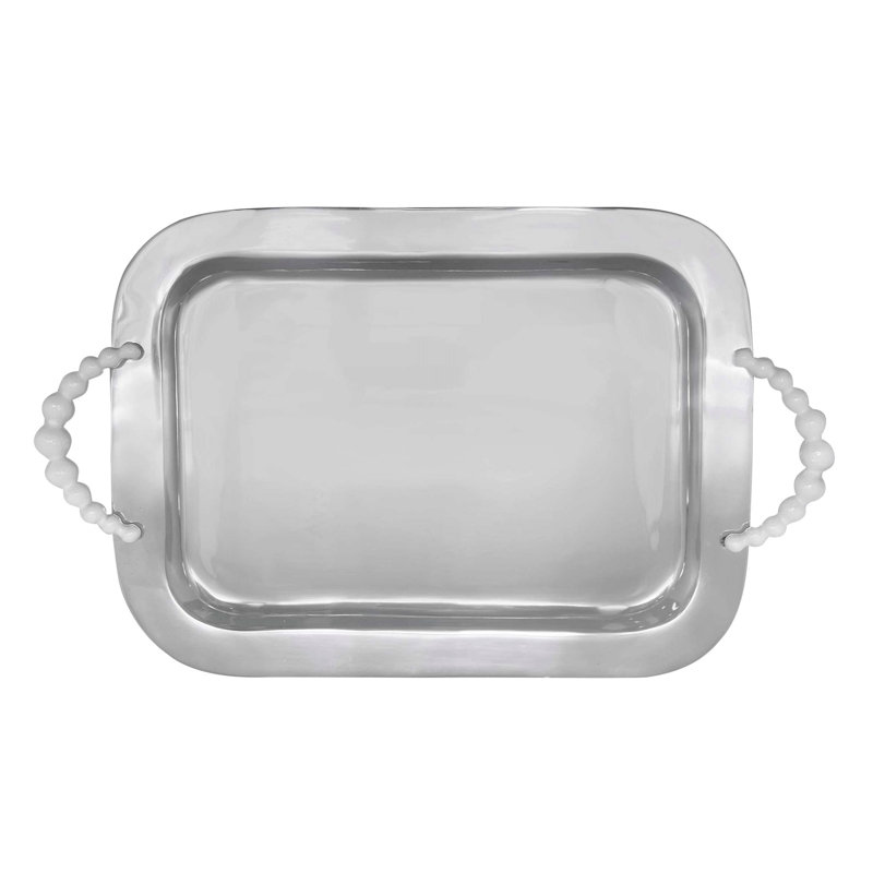 Mariposa Pearled White Rectangular Handled Tray | Wayfair