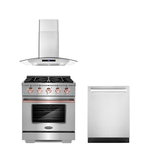 Cosmo 3 Piece Kitchen Package With 30" Freestanding Gas Range With ...