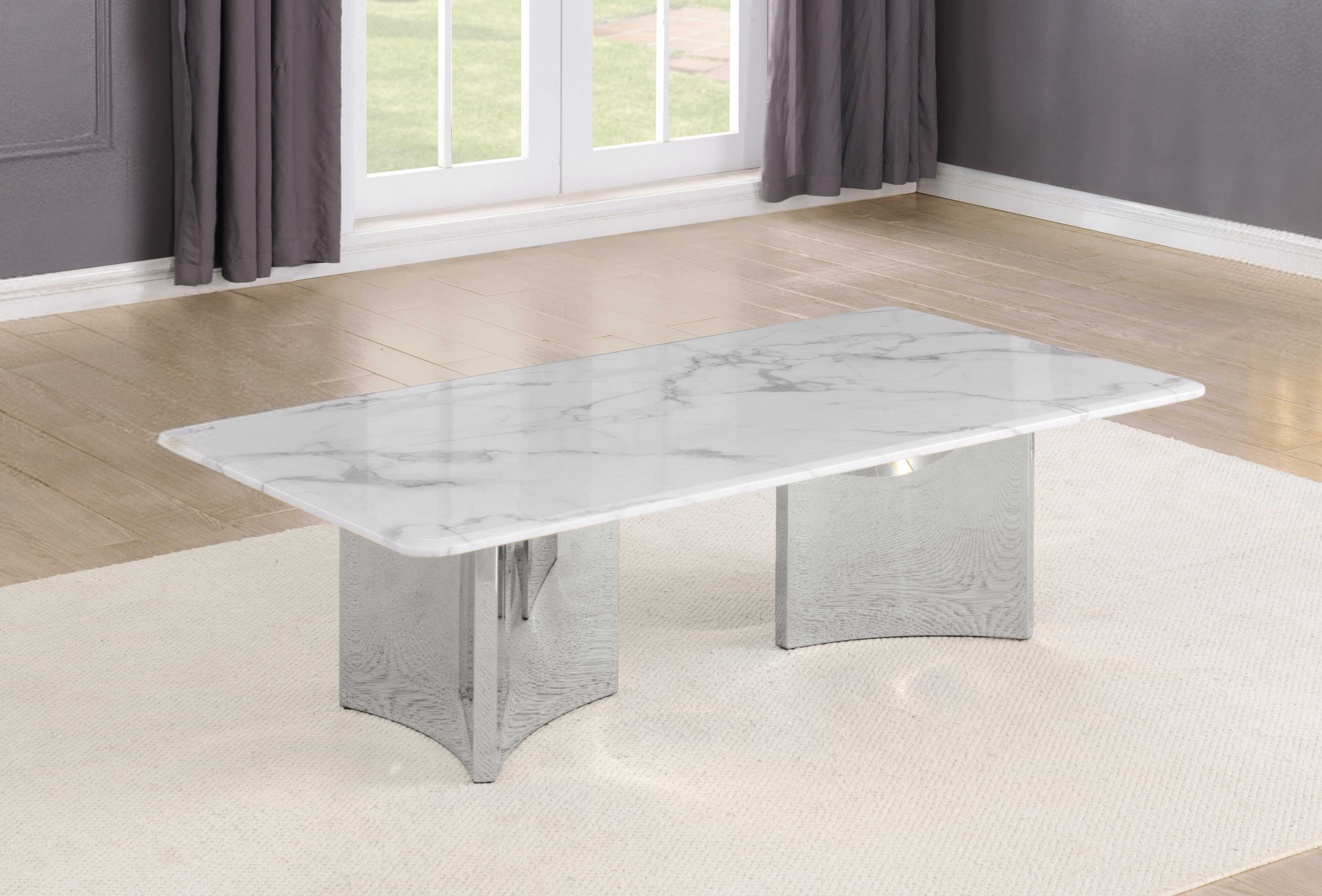 Orren Ellis White Marble Coffee Table With Stainless Steel Base | Wayfair