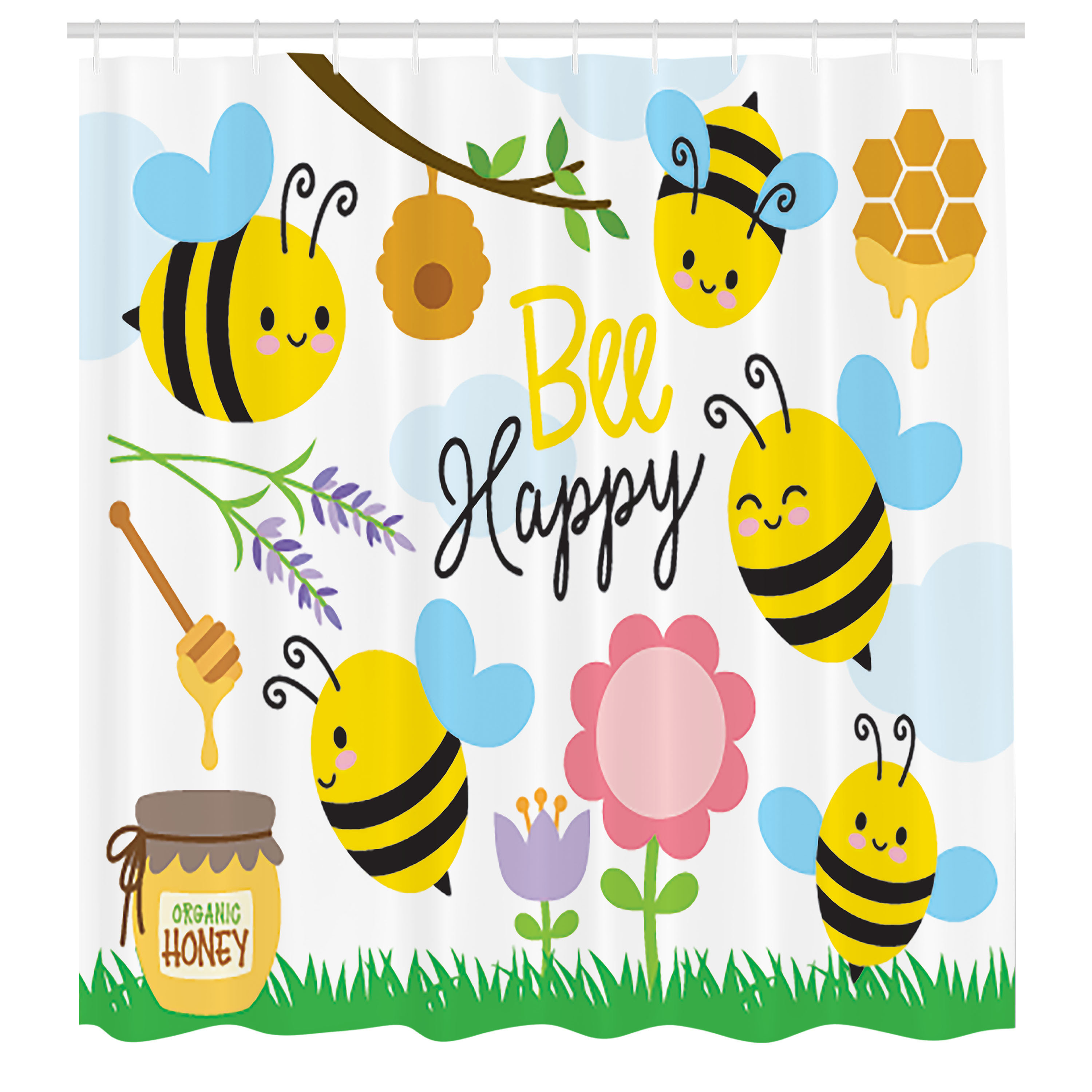 East Urban Home Honey Bee Shower Curtain Bee Happy Spring Garden ...