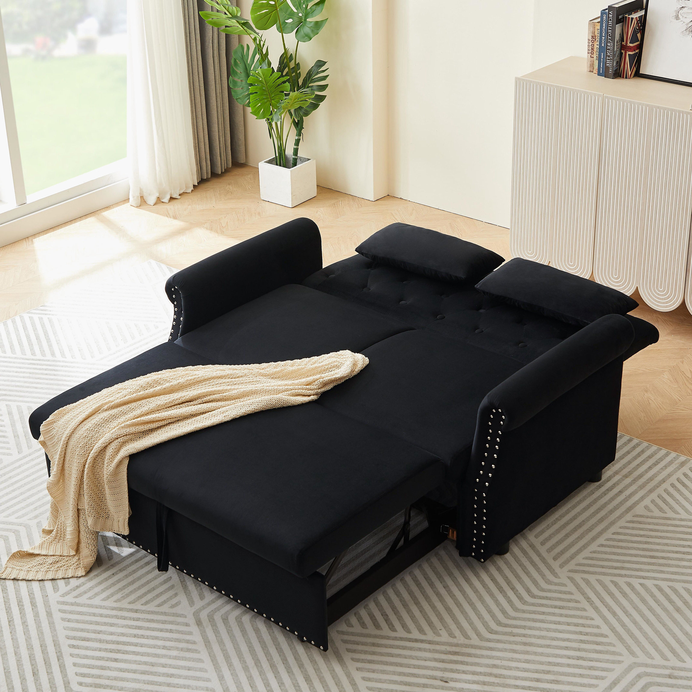 Rosdorf Park Belva Twin 55'' Upholstered Tufted Back Convertible Sofa ...