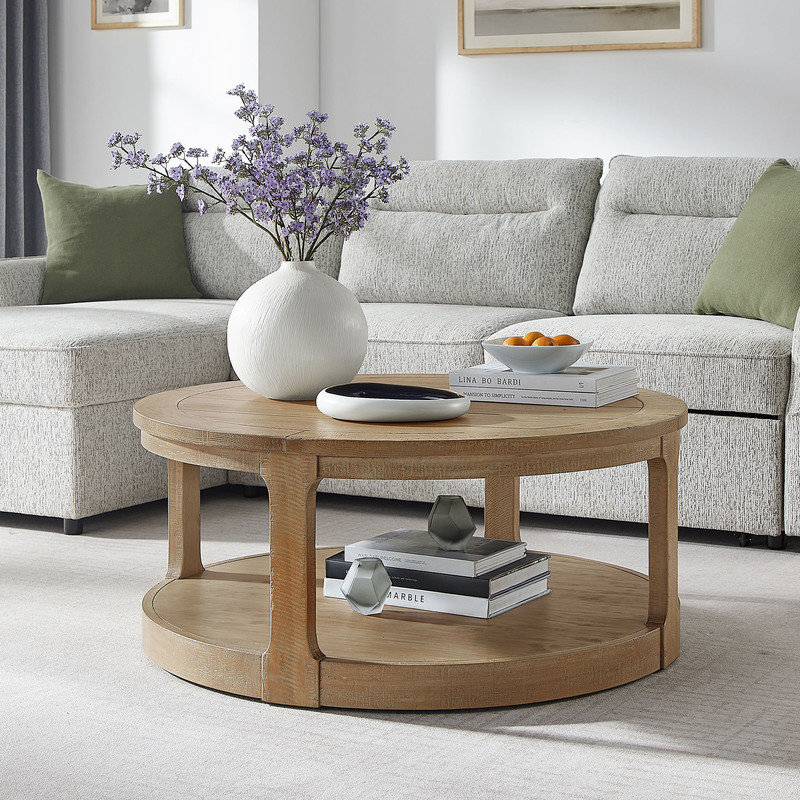Gracie Oaks Traditional Round Coffee Table with 2-Tier Design and ...