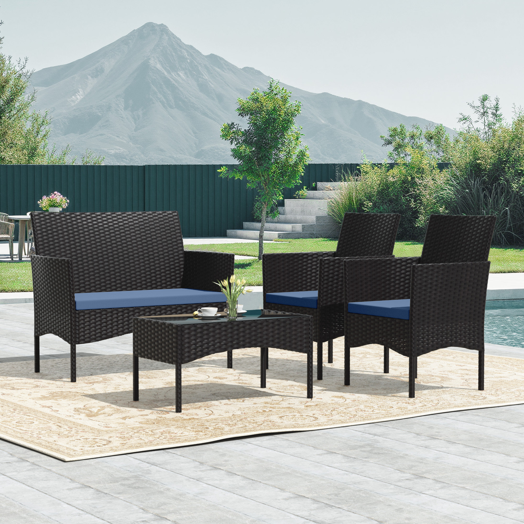Lark Manor™ Illyes 4-Piece Outdoor Rattan Conversation Set with ...
