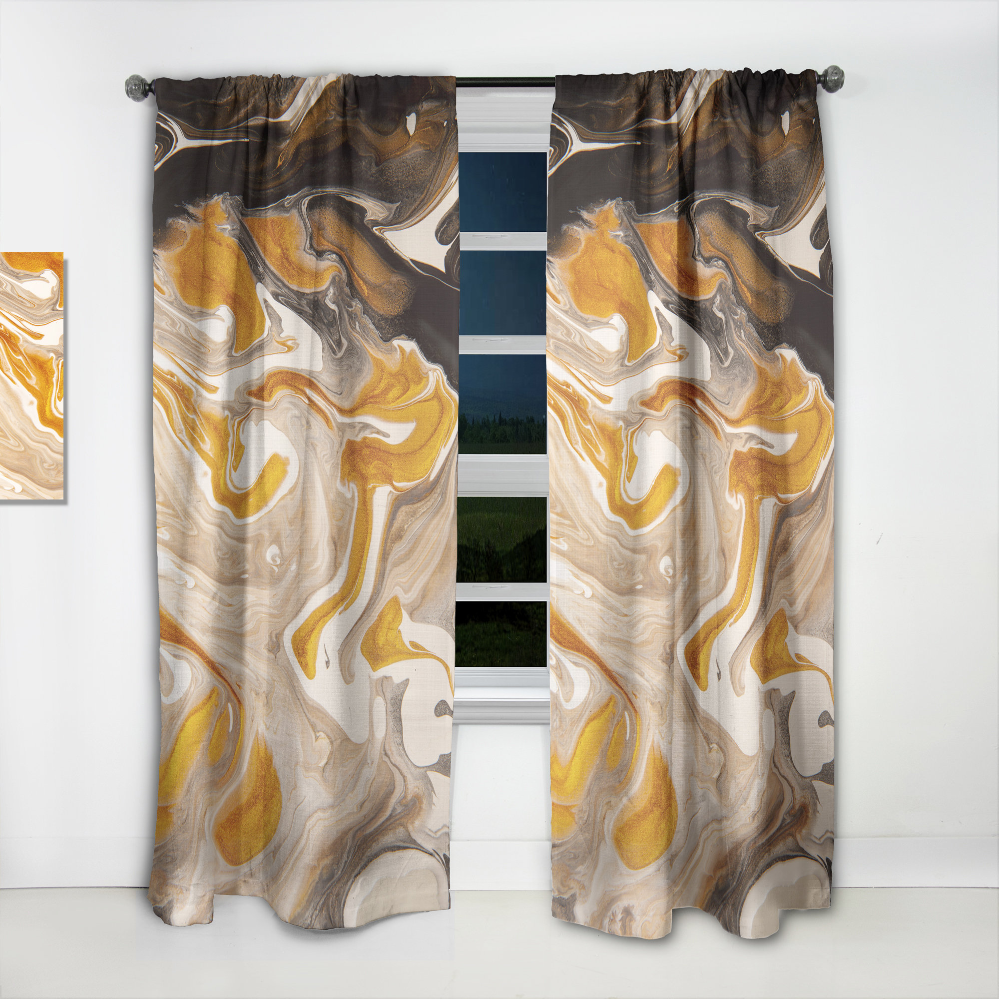 Design Art Linen Abstract Semi-Sheer Thermal Rod Pocket Single Curtain ...