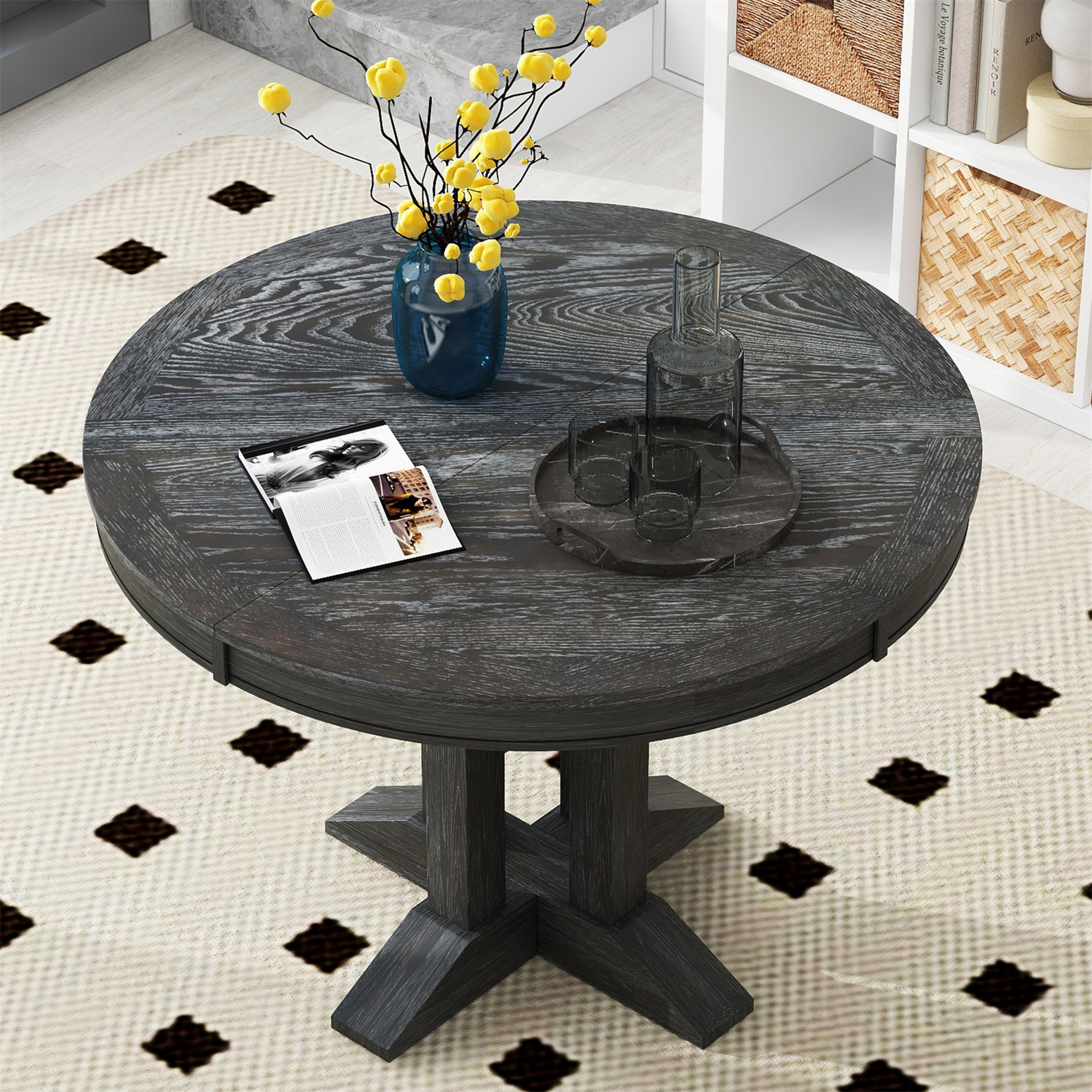 Lark Manor™ Farmhouse Dining Table Extendable Round Table For Kitchen ...
