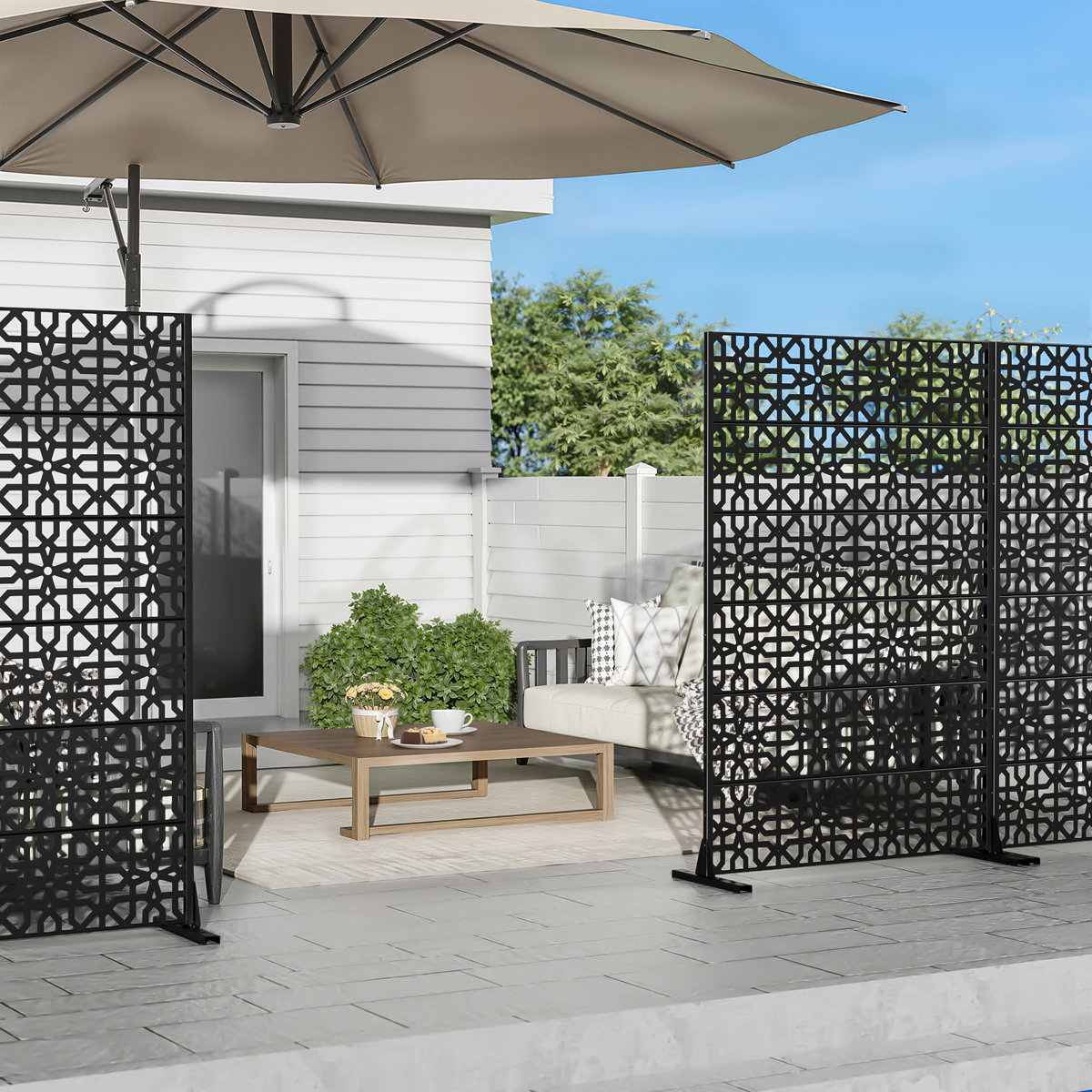 Dovelina 6 ft. H x 4 ft. W Metal Privacy Screen Panel Pattern & Reviews ...