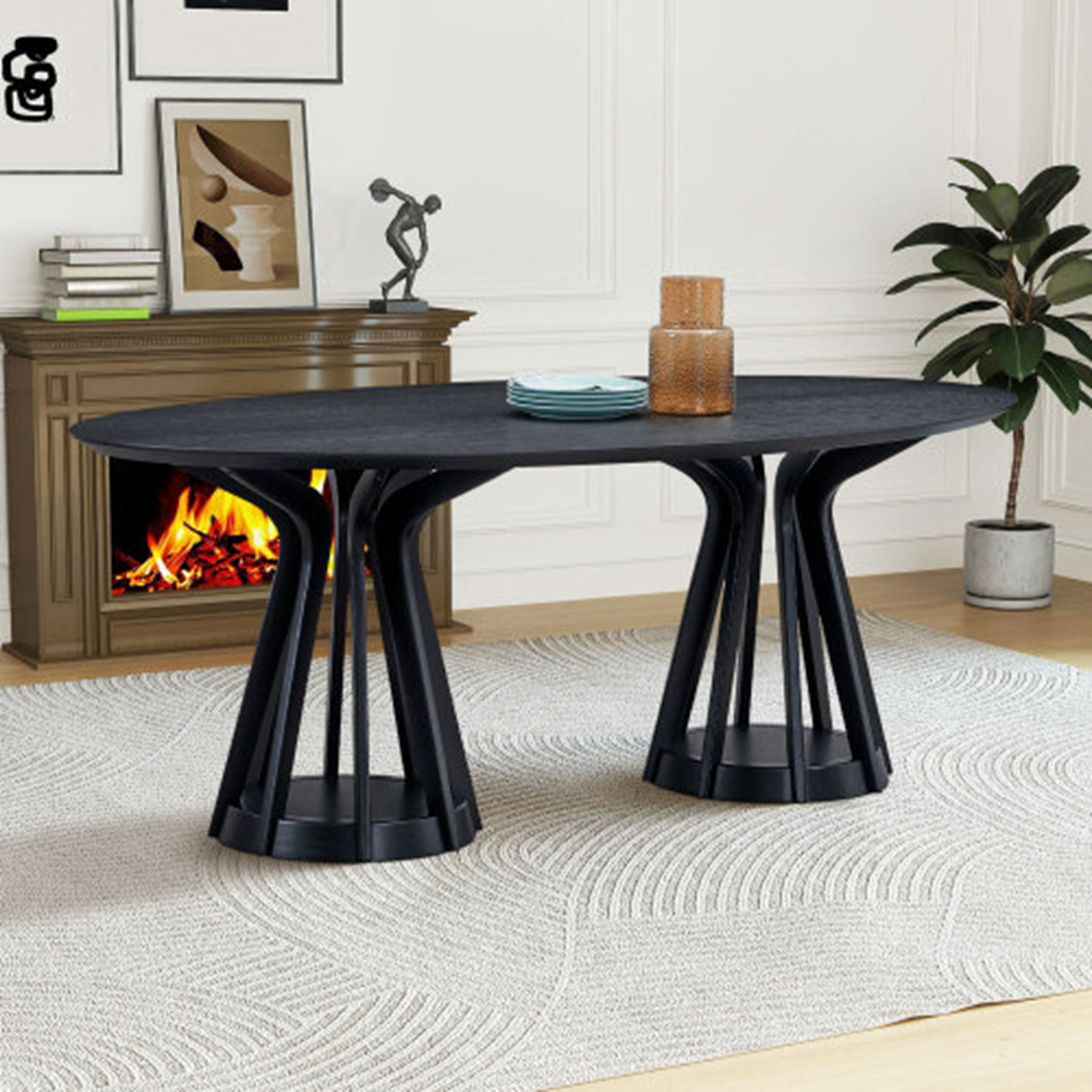 Latitude Run® 78.74 Inch Modern Dining Table Ellipse Wooden Table for ...