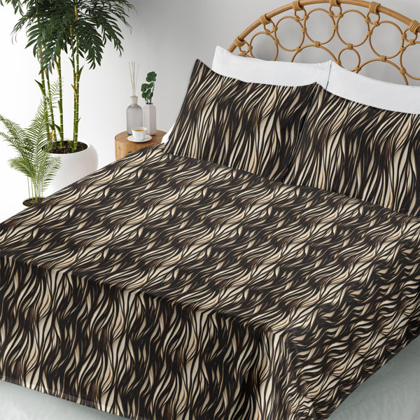 Ambesonne Exotic Sheet Set Animal Print Like Stripes Dark Brown and ...