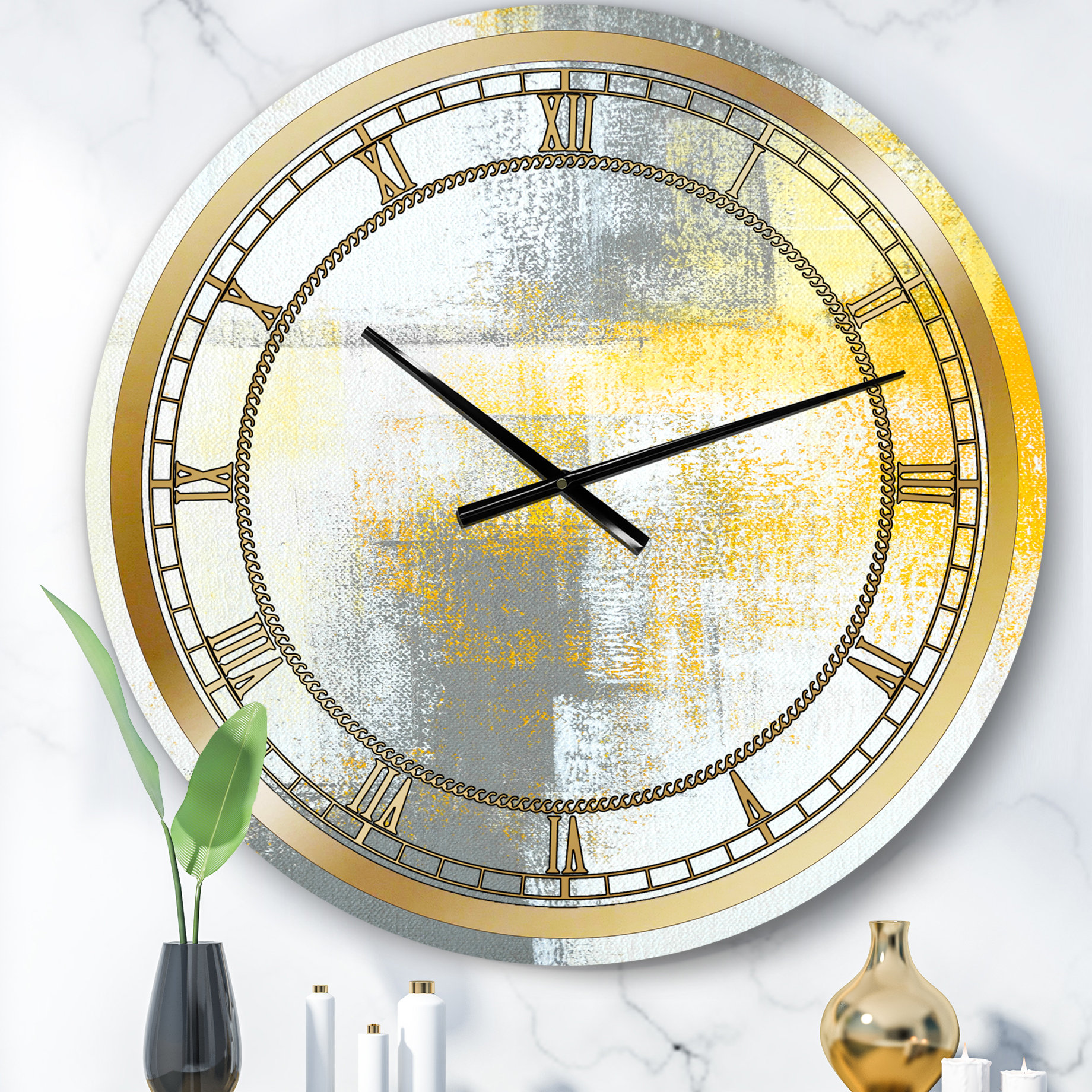 East Urban Home Gray and Yellow Blue Abstract XI - Modern wall clock ...