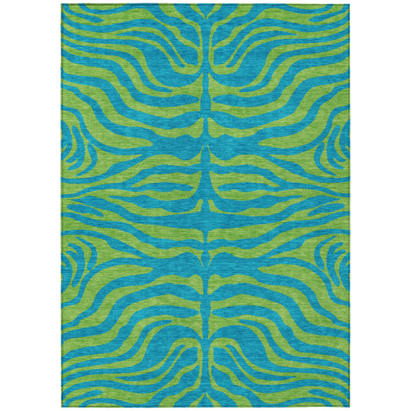 Wade Logan® Machine Washable Indoor/Outdoor Chayden ACN1043 Teal Rug in ...
