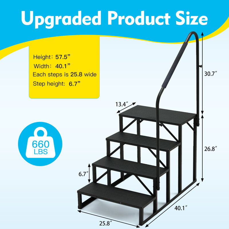 EROMMY 25.8"D Rv Steps With Handrail, Metal Mobile Home Stairs With ...