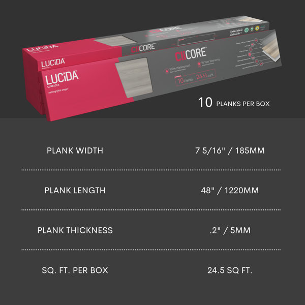 Lucida USA MaxCore Pro 20mil x 7.3" W x 48" L Click Lock Luxury Vinyl ...