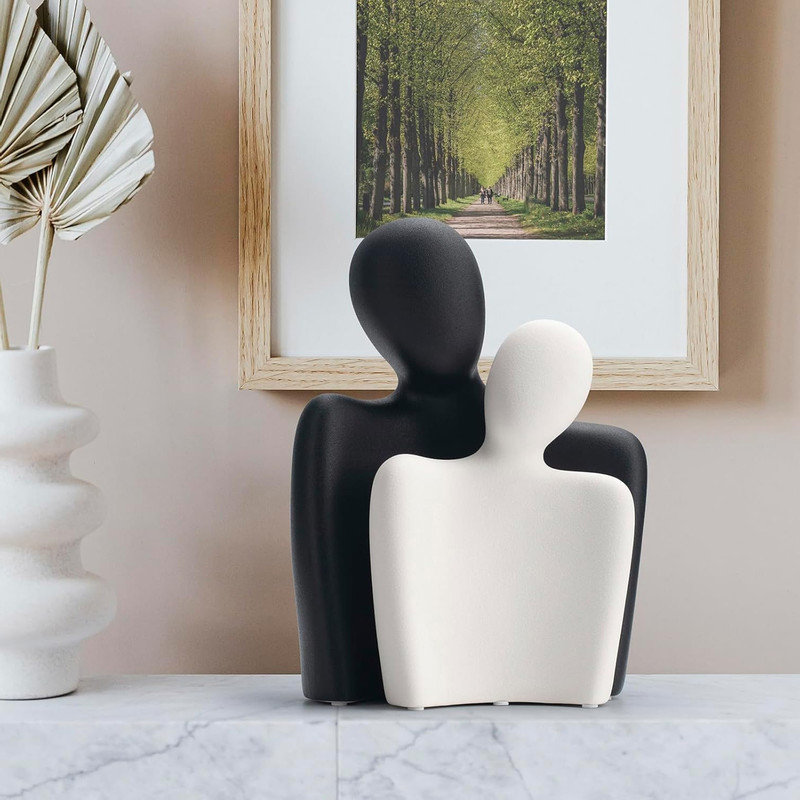 Latitude Run® Ceramic Couple Statues for Home Decor, Hugging Couple ...