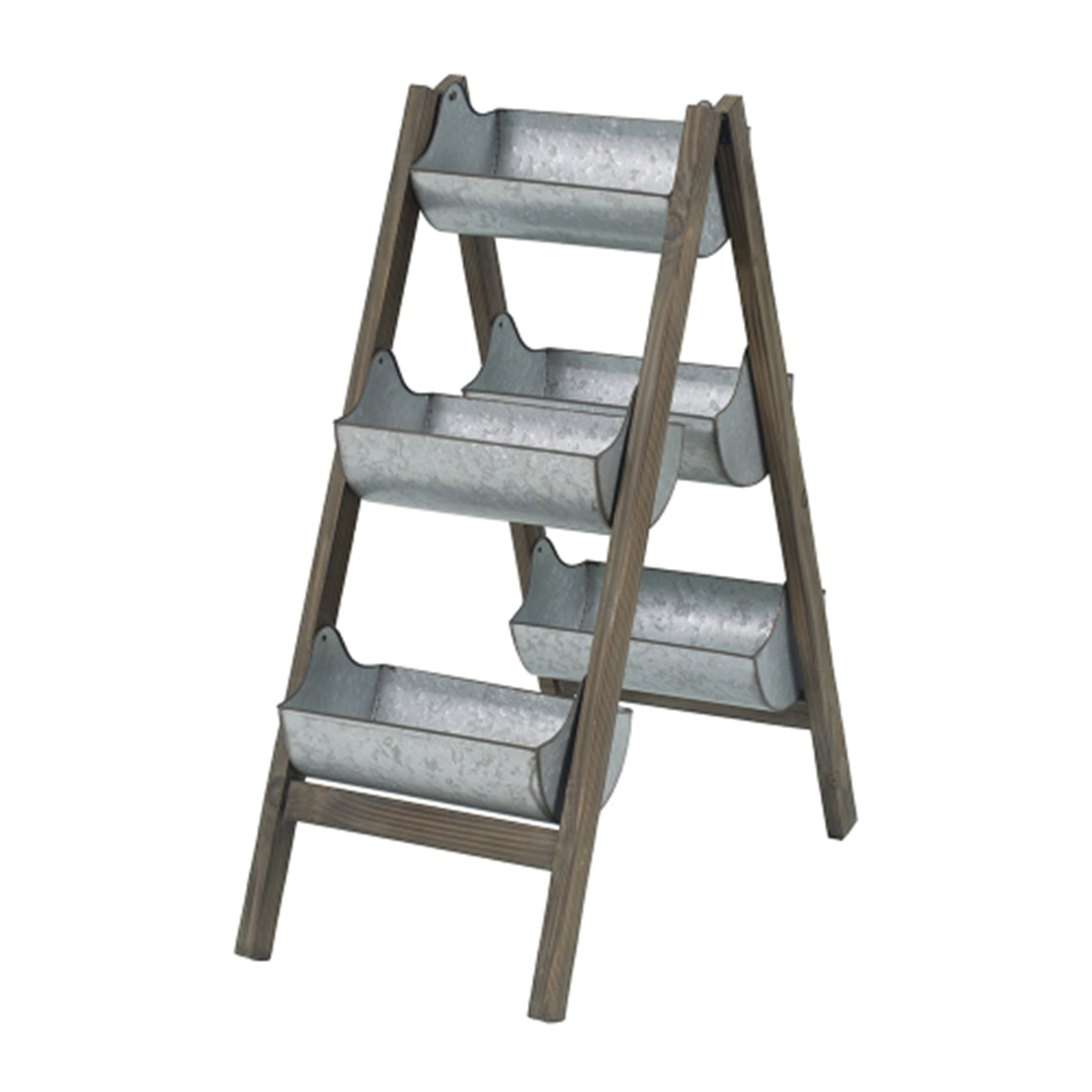 Gracie Oaks Farmhouse Foldable Reed Galvanized And Wood Ladder Planter ...