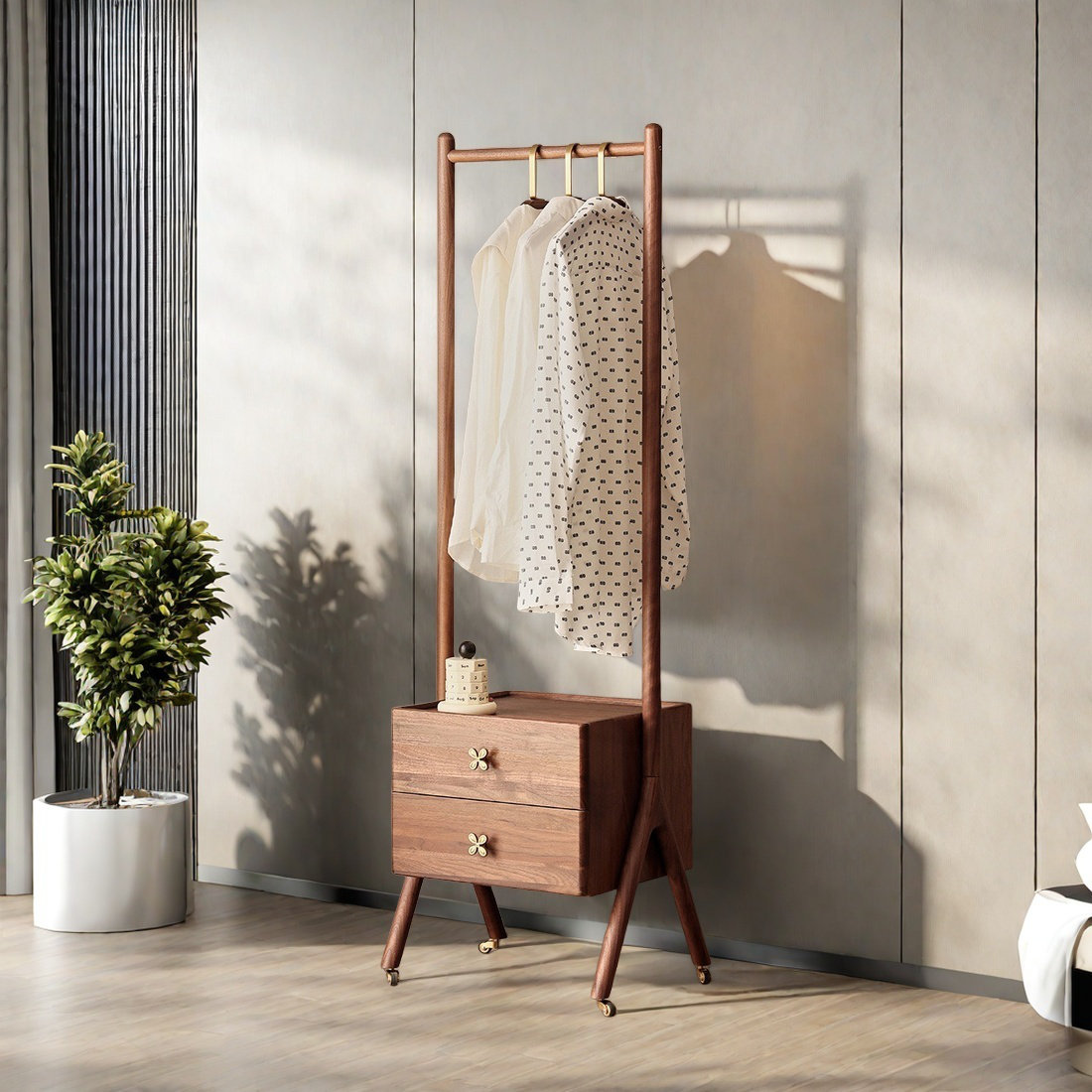 George Oliver Solid Wood Hooks Mobile Coat Rack 2 Drawers | Wayfair