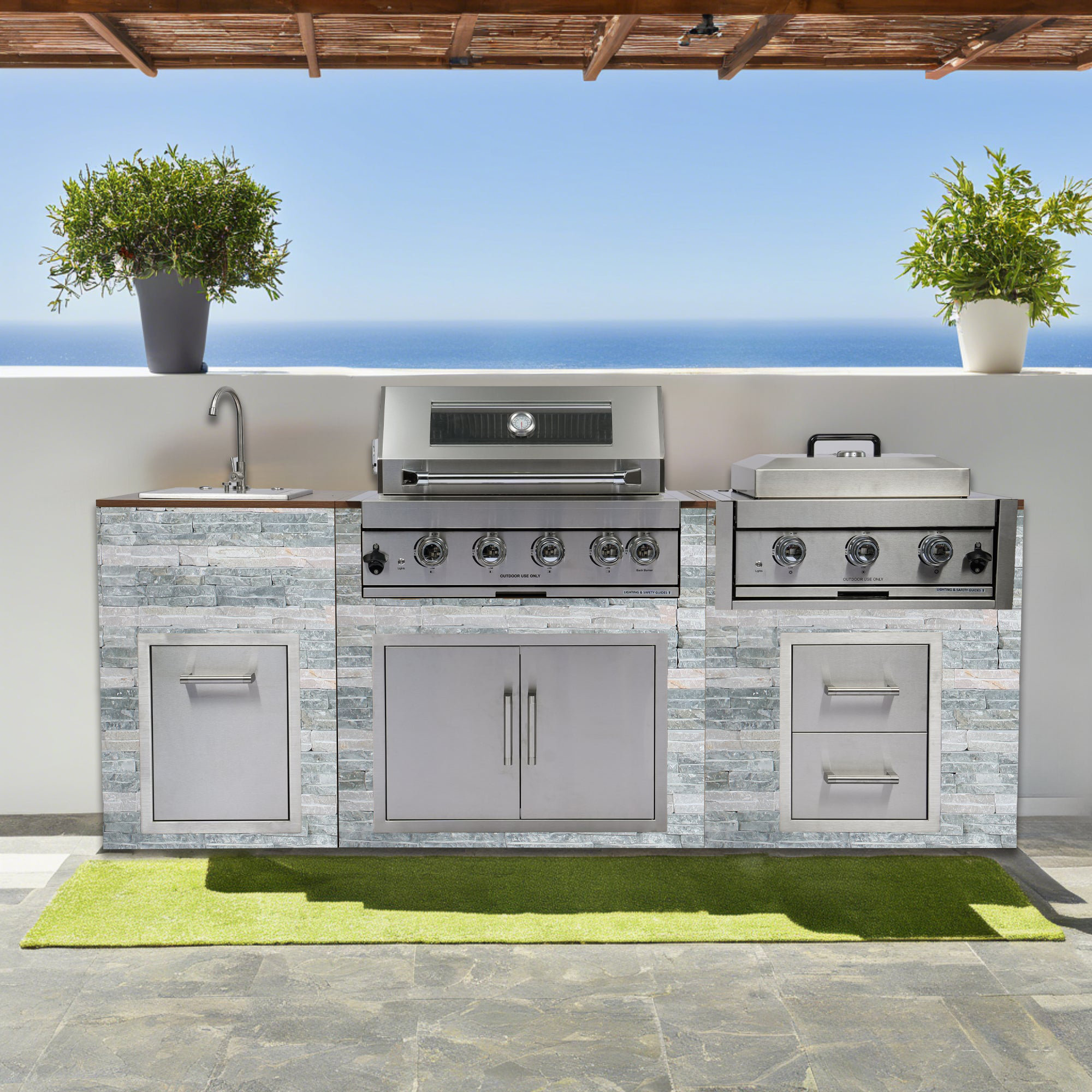 Hokku Designs 32" Built-In Gas Grill Outdoor Kitchen with Infrared ...