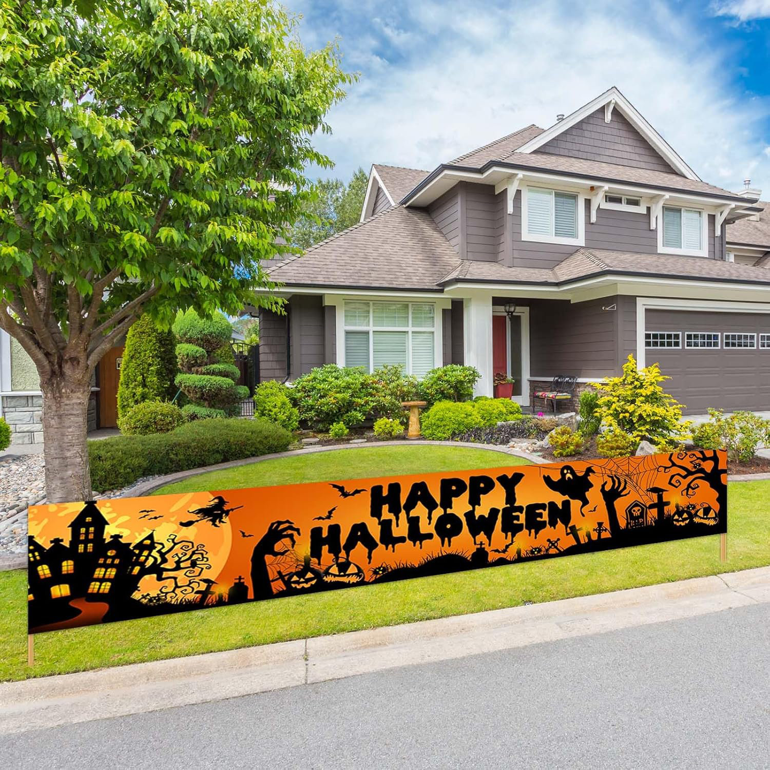 The Holiday Aisle® Happy Halloween Banner Large 98.4 X19.6 Inch Yard ...