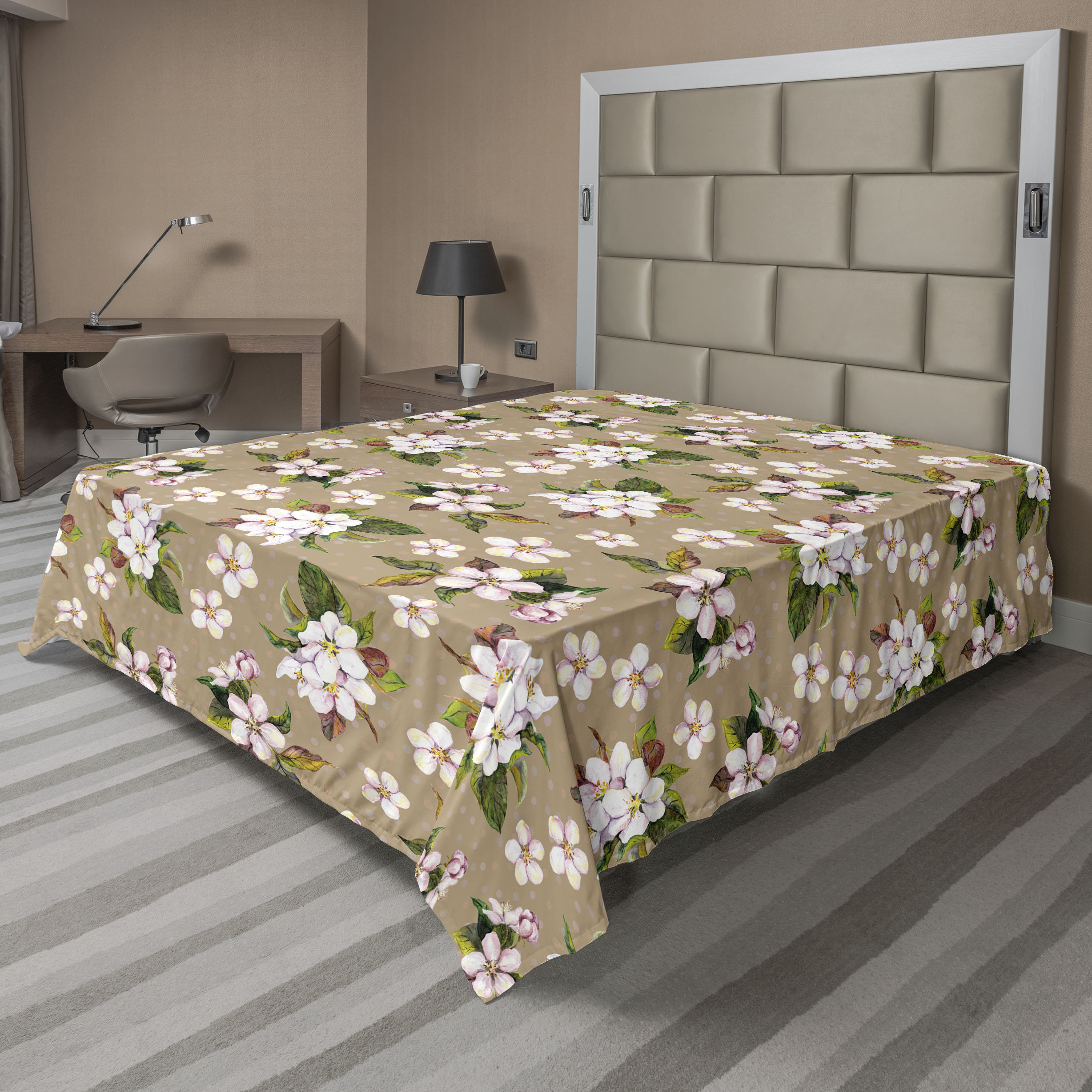 Ambesonne Cherry Blossom Flat Sheet Japanese Flowers Art Forest Green ...