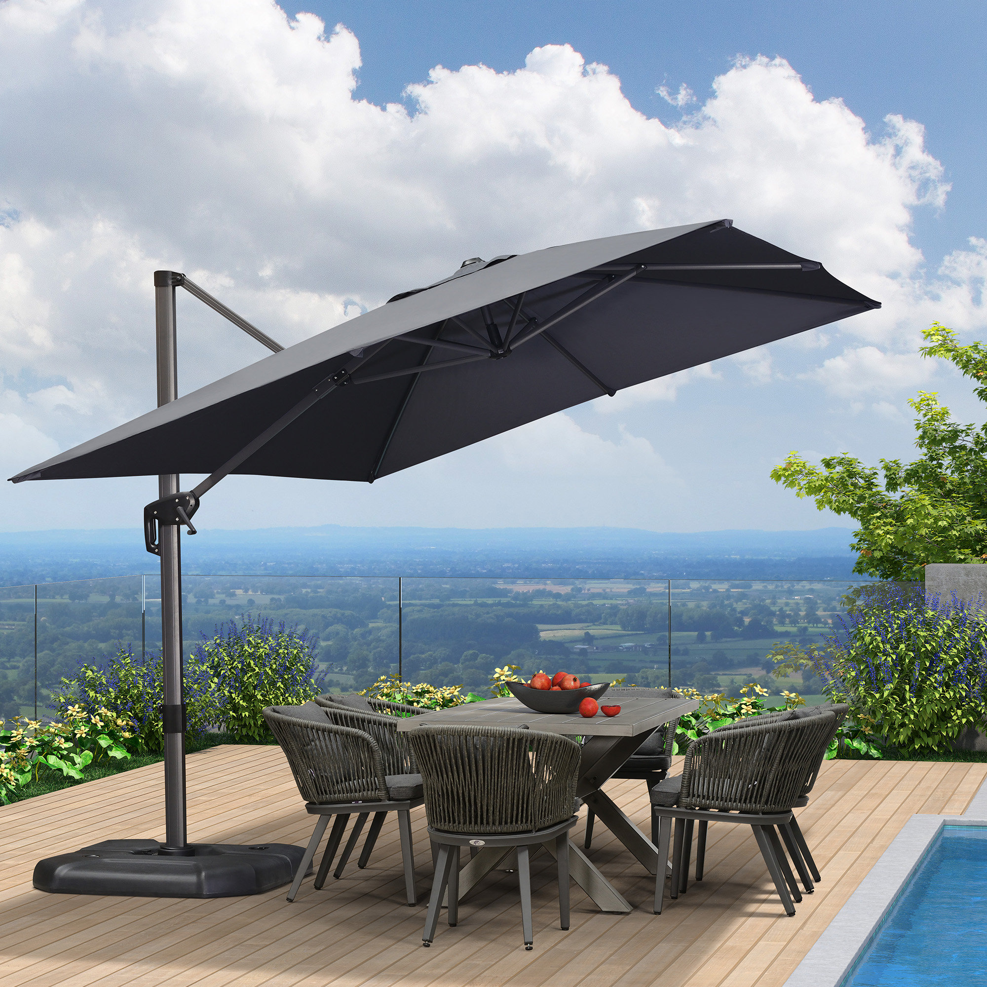 Purple Leaf 9' Rectangular Cantilever Umbrella with Base and 360-degree ...