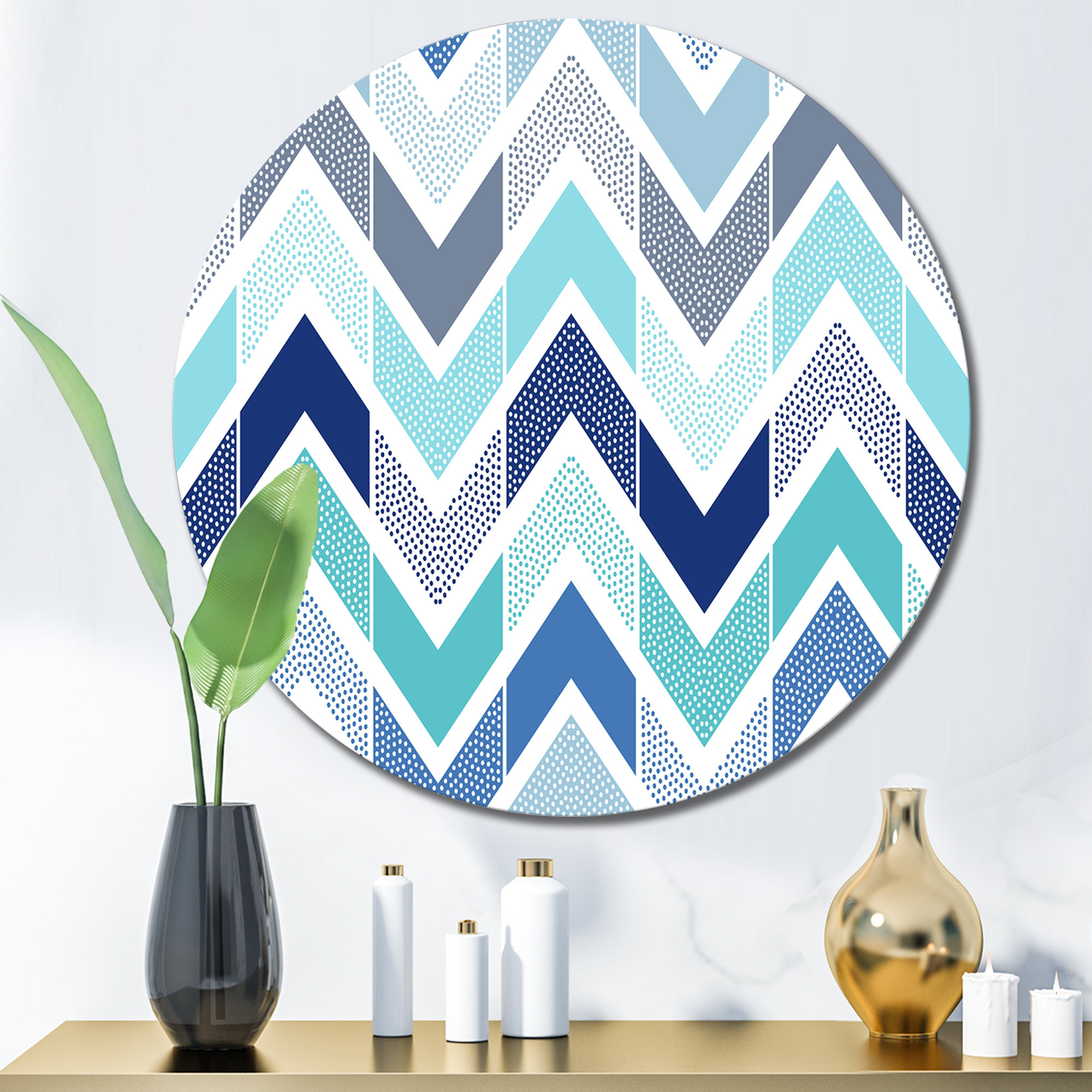 Corrigan Studio Retro Light Blue Zigzag - Patterned Metal Circle Wall ...
