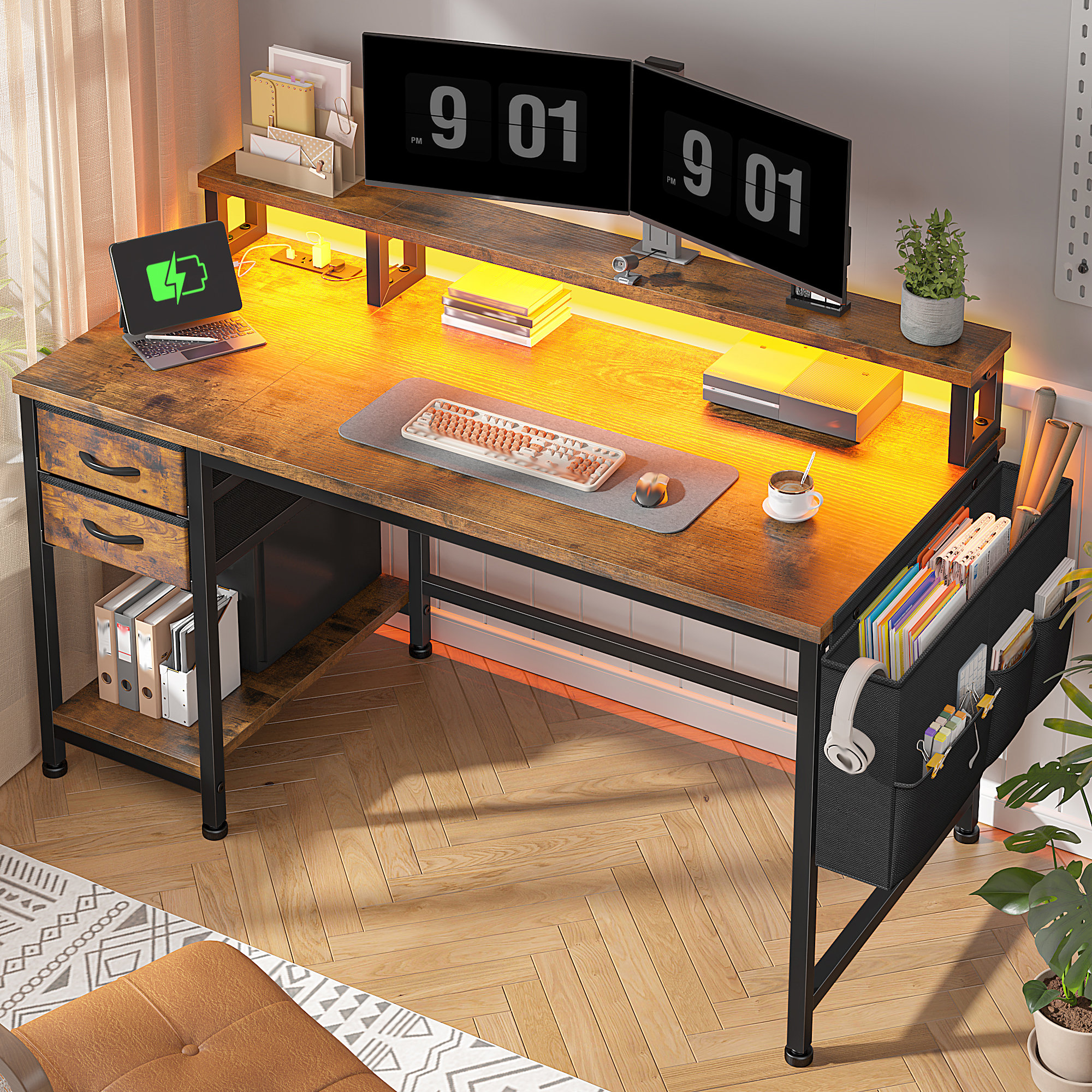 Wrought Studio™ Computer Desk With Monitor Stand & Power Outlet & 2 ...