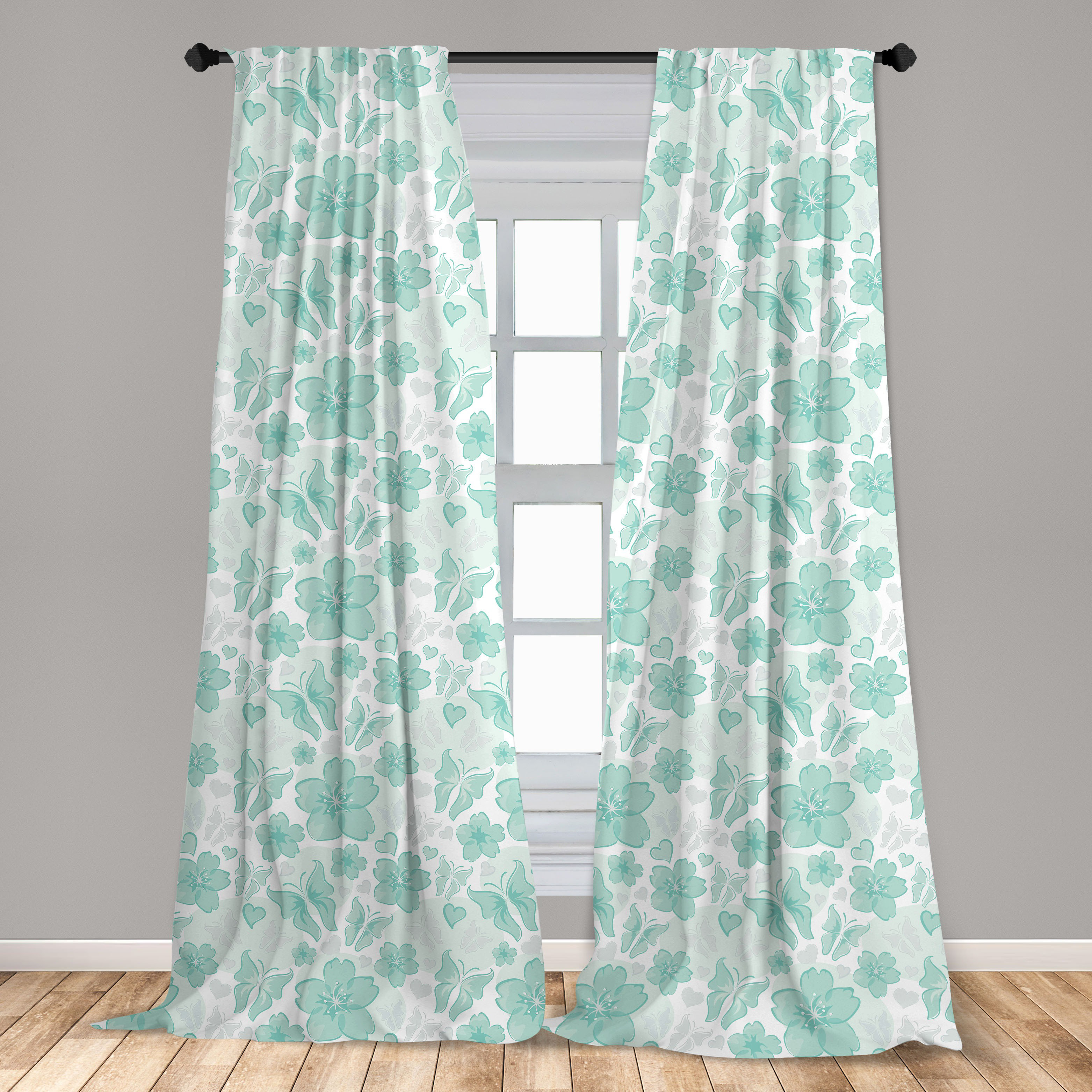 East Urban Home Butterflies Leaves Flower Semi-Sheer Rod Pocket Curtain ...