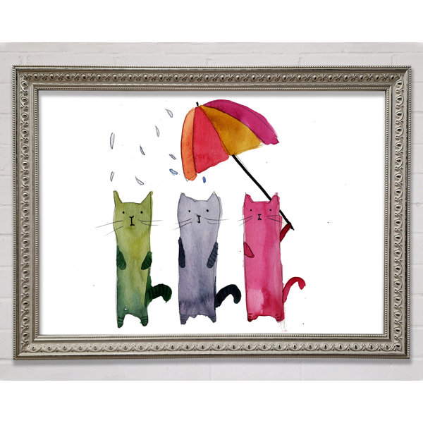 Happy Larry Umbrella Cats Framed Print | Wayfair.co.uk