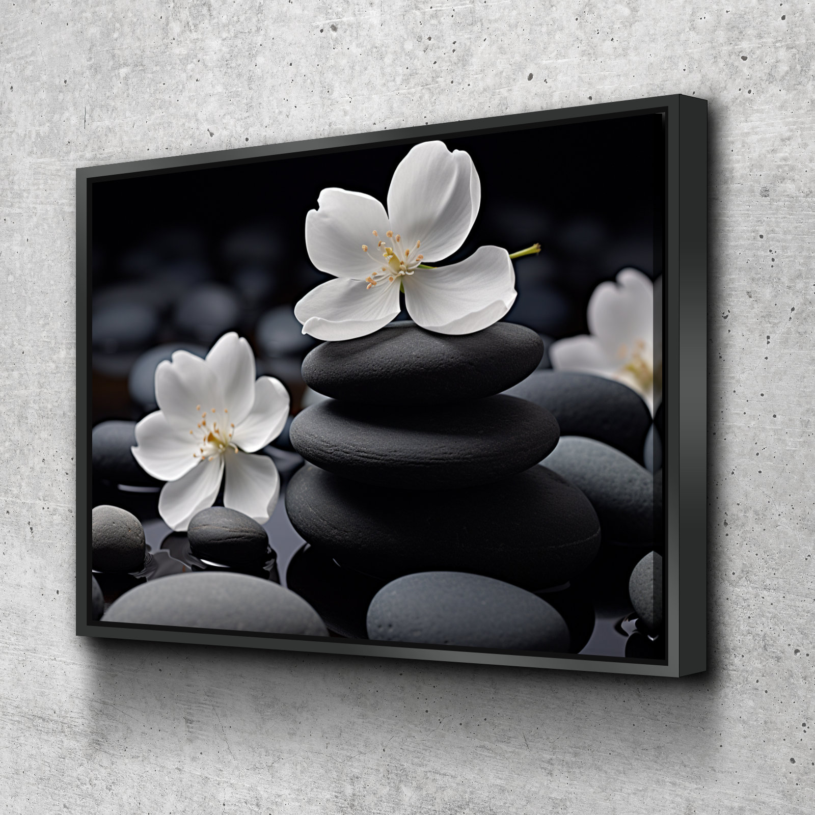 Ebern Designs Floral Zen Stones Black Spa Bathroom Wall Art | Bathroom ...